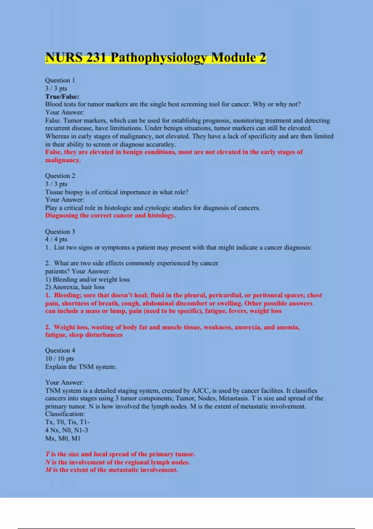 NURS 231: Pathophysiology Module 2 Exam Q&A PORTAGE LEARNING - NURS 231 ...