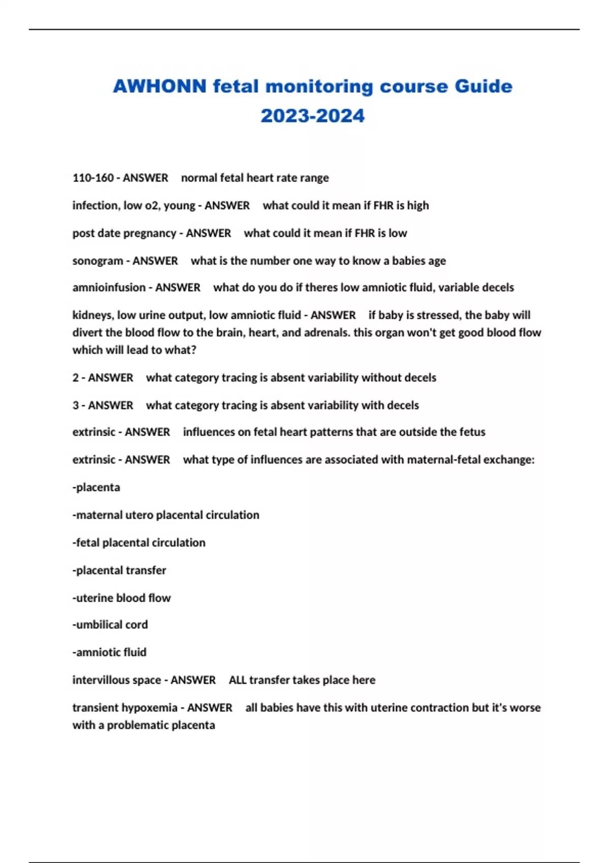 AWHONN fetal monitoring course Guide - AWHONN fetal monitoring course ...