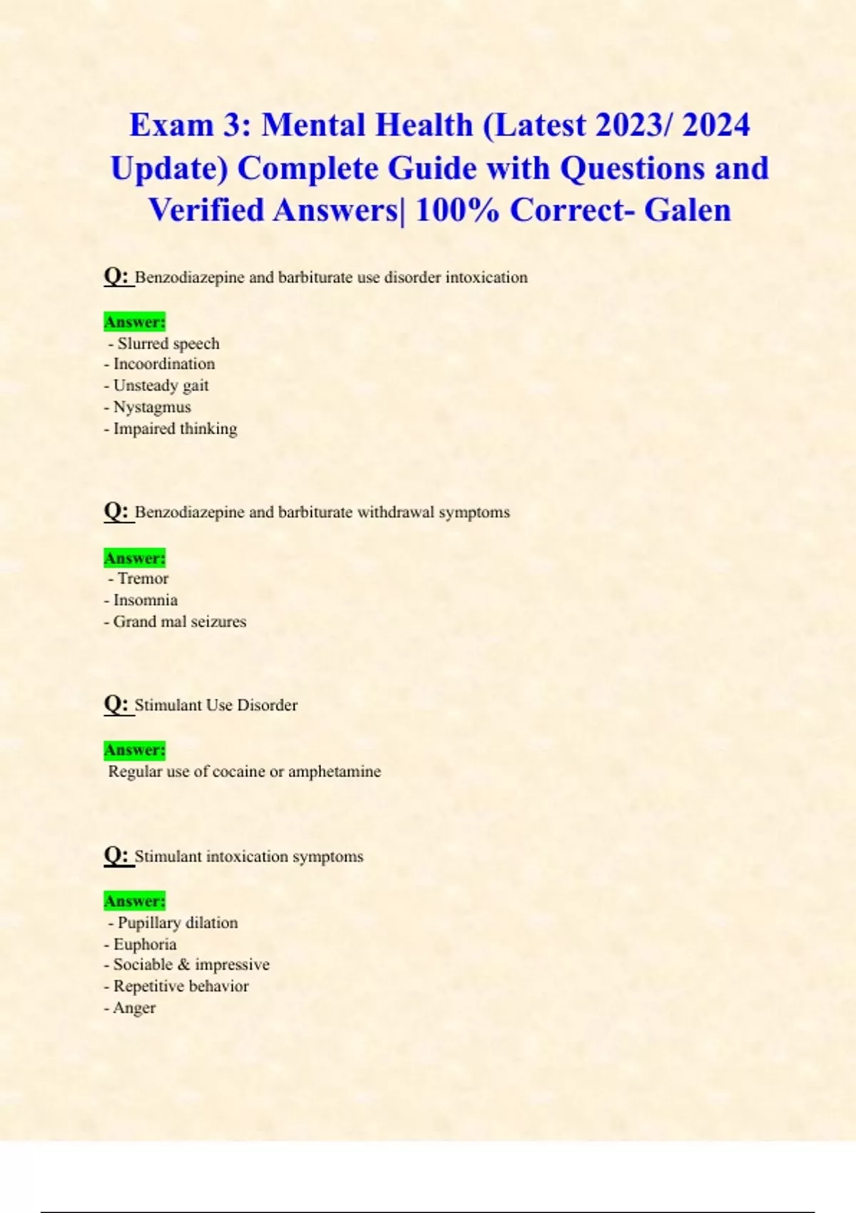 Exam 3: Mental Health (Latest 2023/ 2024 Update) Complete Guide with ...