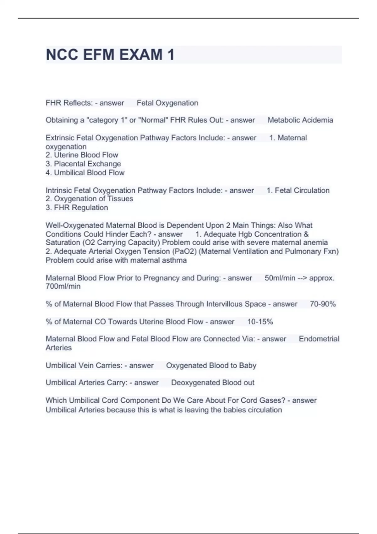 NCC EFM EXAM 1 QUESTIONS WITH CORRECT ANSWERS 2023 - Ncc efm - Stuvia US