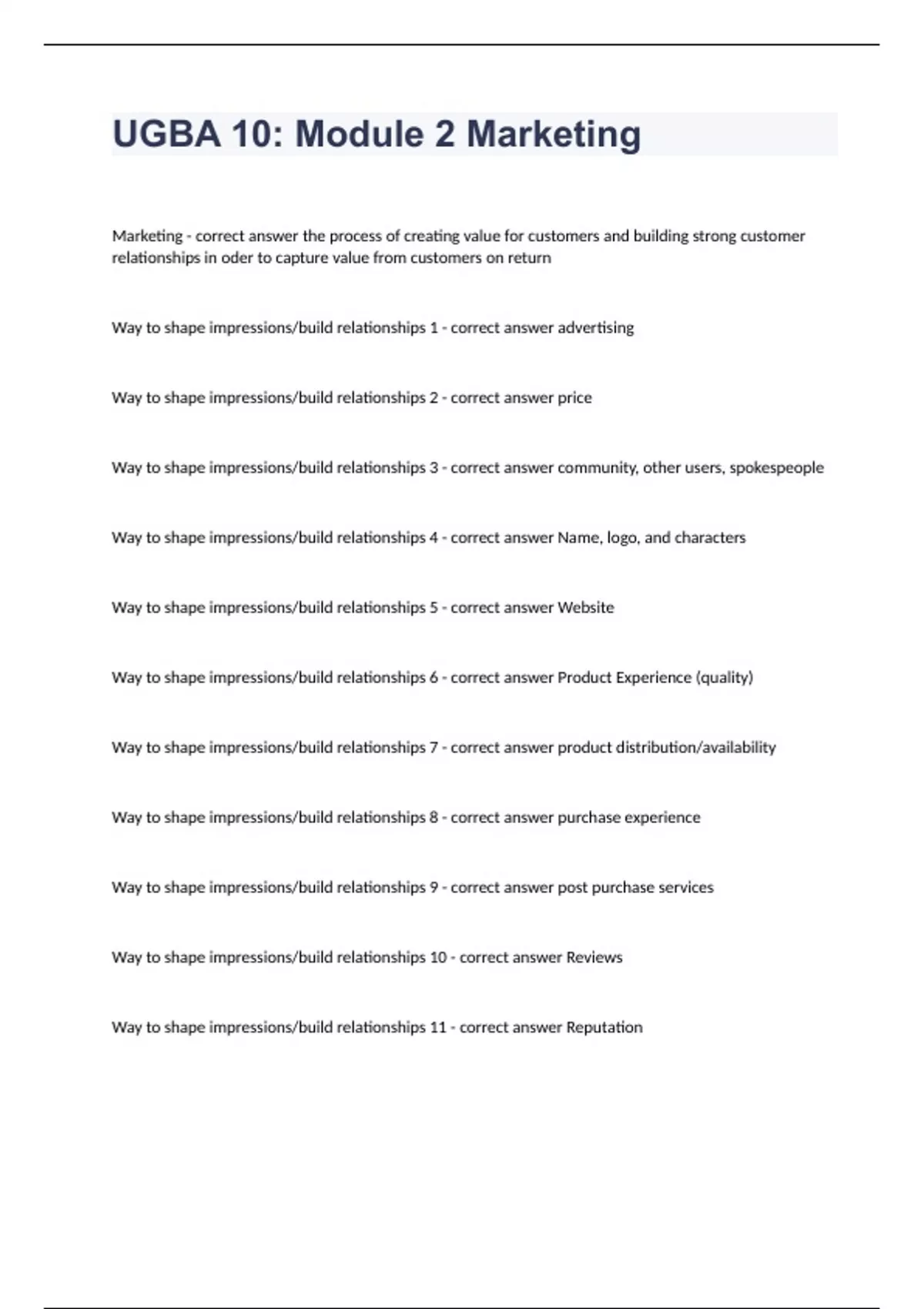 UGBA 10 Module 2 Marketing questions with verified solution 2023/2024 ...