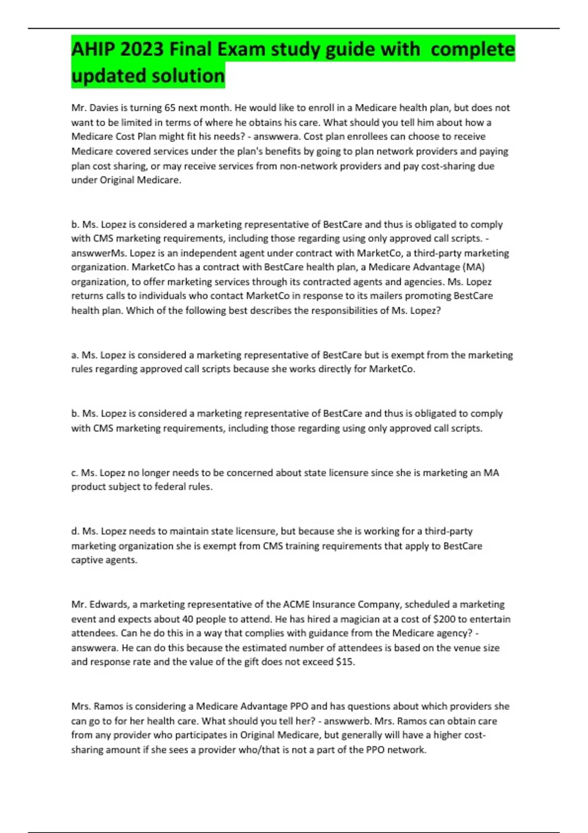 AHIP 2023 Final Exam study guide with complete updated solution - AHIP ...