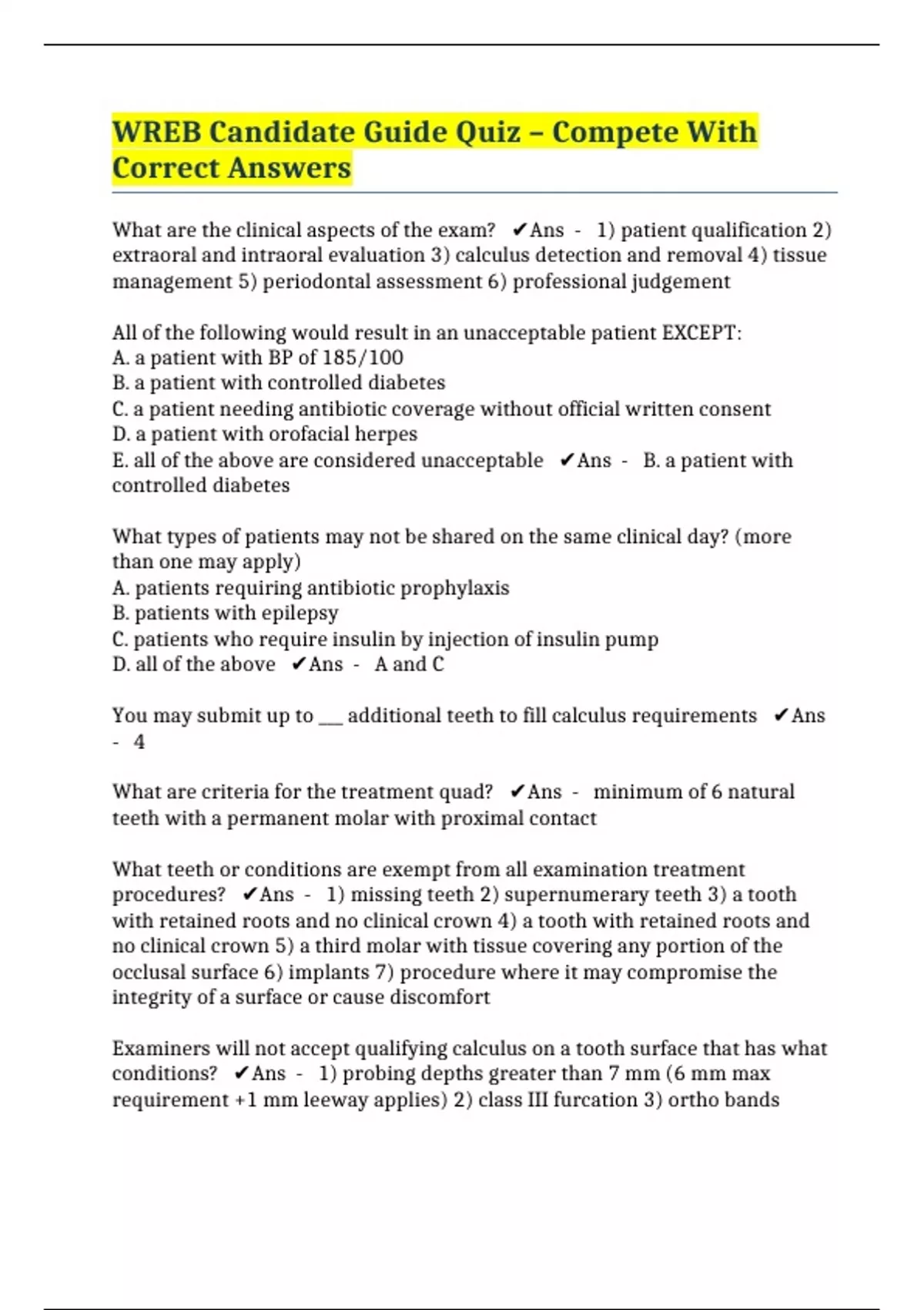 WREB Candidate Guide Quiz – Compete With Correct Answers - WREB ...