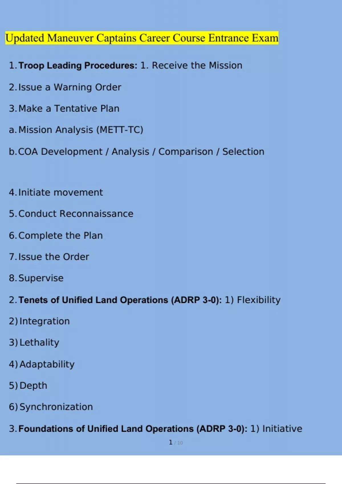 Updated Maneuver Captains Career Course Entrance Exam Questions with ...