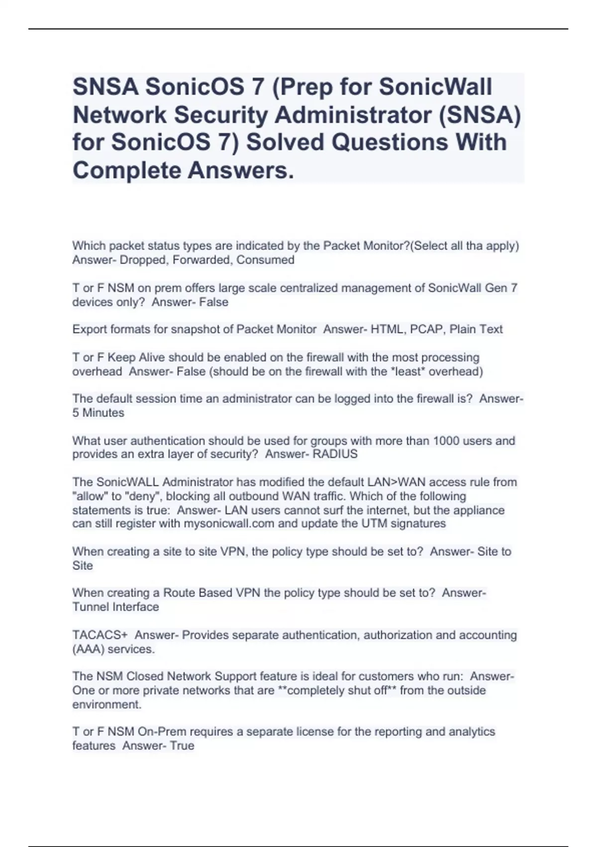 SNSA SonicOS 7 (Prep for SonicWall Network Security Administrator (SNSA ...