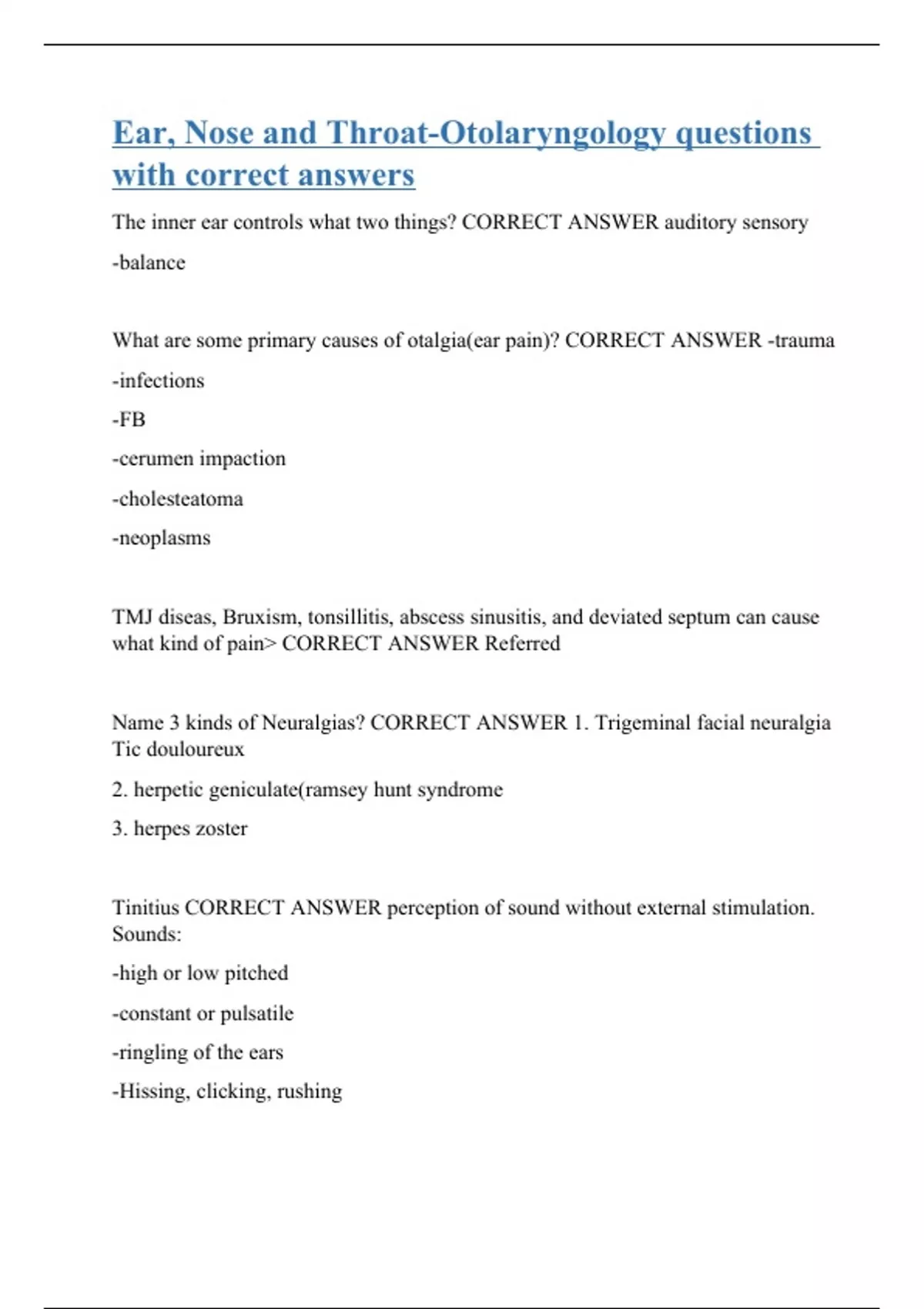 Ear, Nose and Throat-Otolaryngology questions with correct answers ...