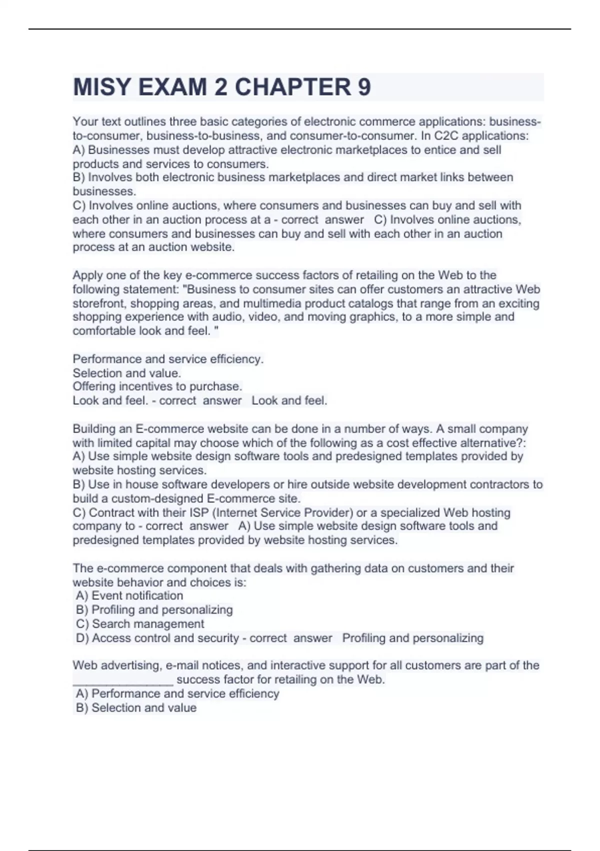 MISY EXAM 2 CHAPTER 9 Question and answers 100% correct 2023/2024 ...