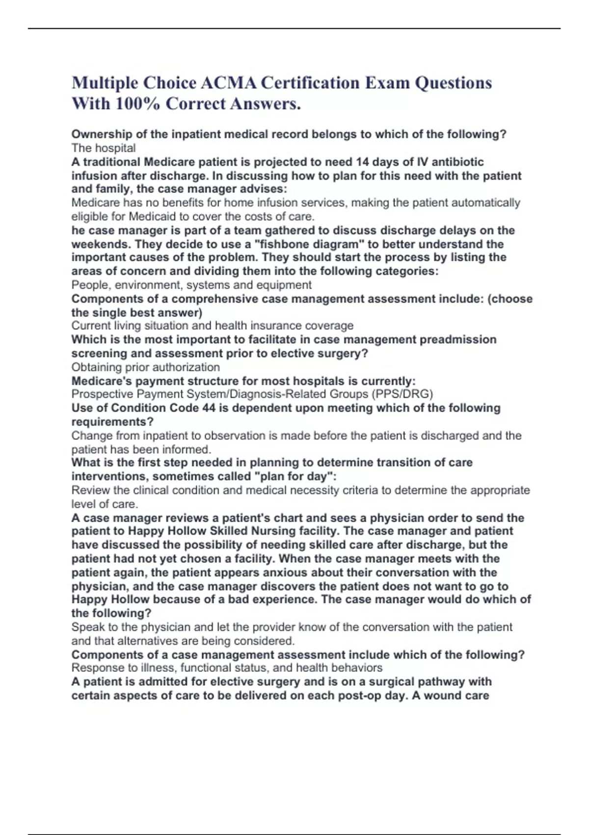 Multiple Choice ACMA Certification Exam Questions With 100% Correct ...