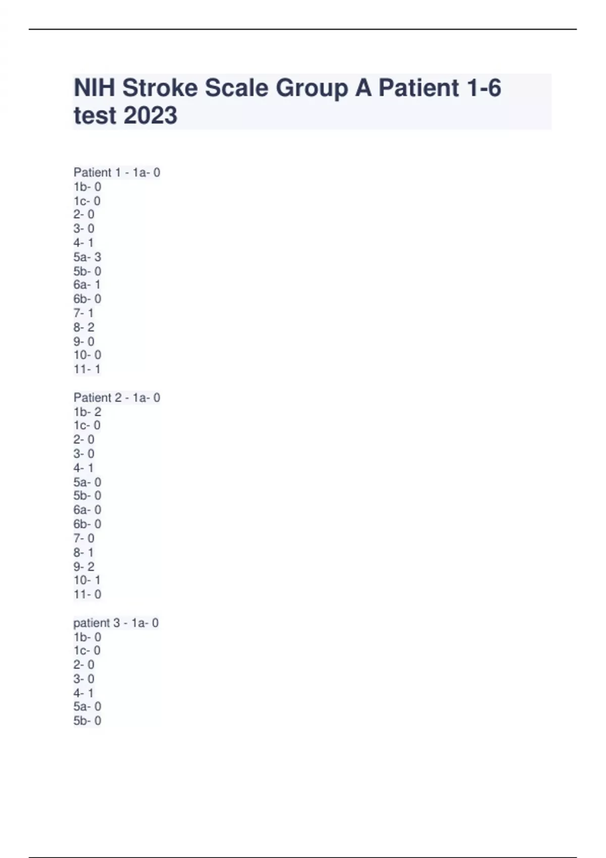 NIH Stroke Scale Group A Patient 1-6 test 2023. - NIH Stroke Scale ...
