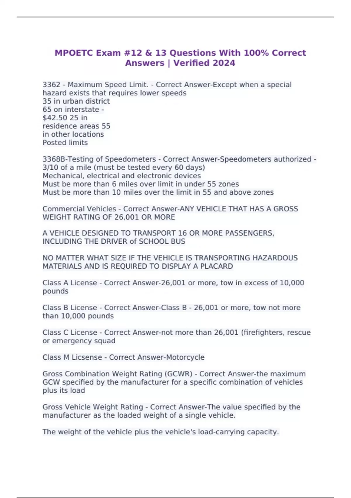 MPOETC Exam #12 & 13 Questions With 100% Correct Answers | Verified ...