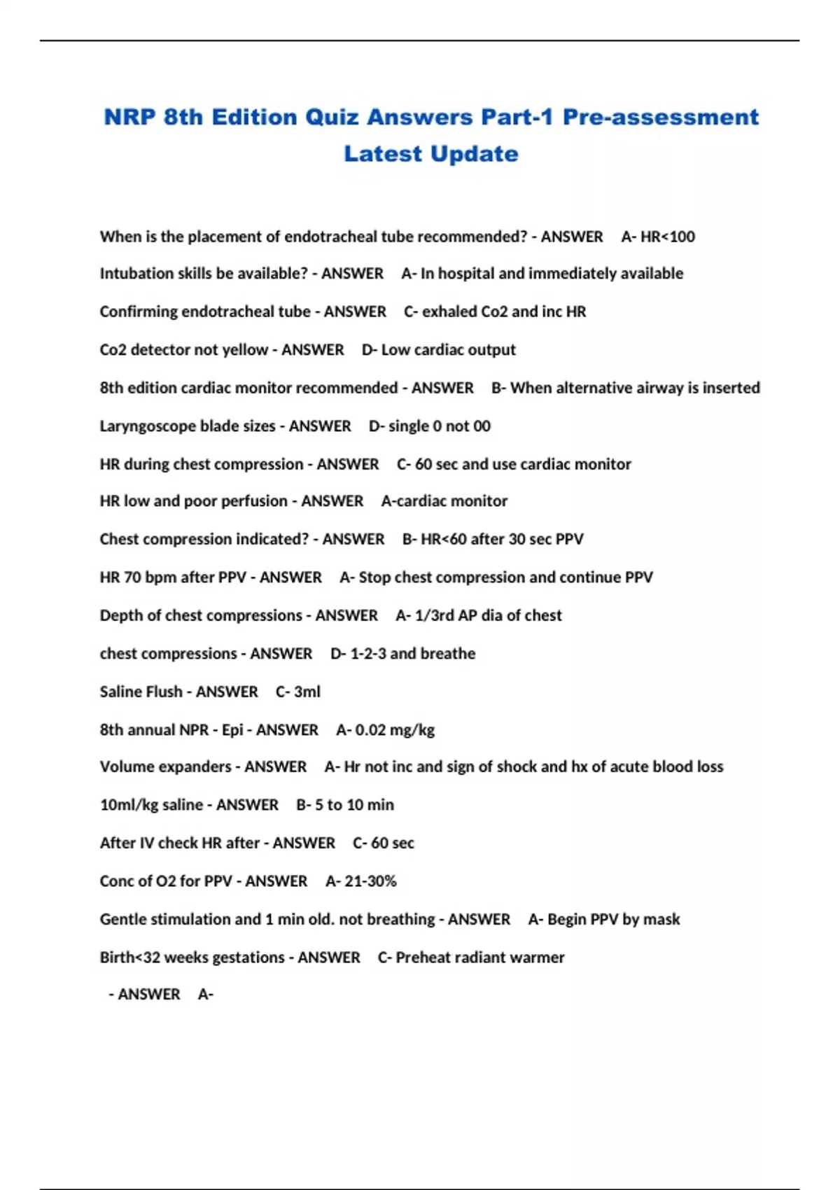 NRP 8th Edition Quiz Answers Part-1 Pre-assessment Latest Update - NRP ...