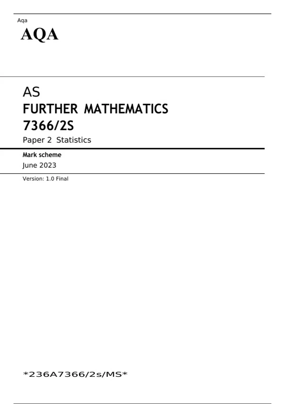 AQA AS FURTHER MATHEMATICS Paper 2D, 2M and 2S JUNE 2023 QUESTION ...