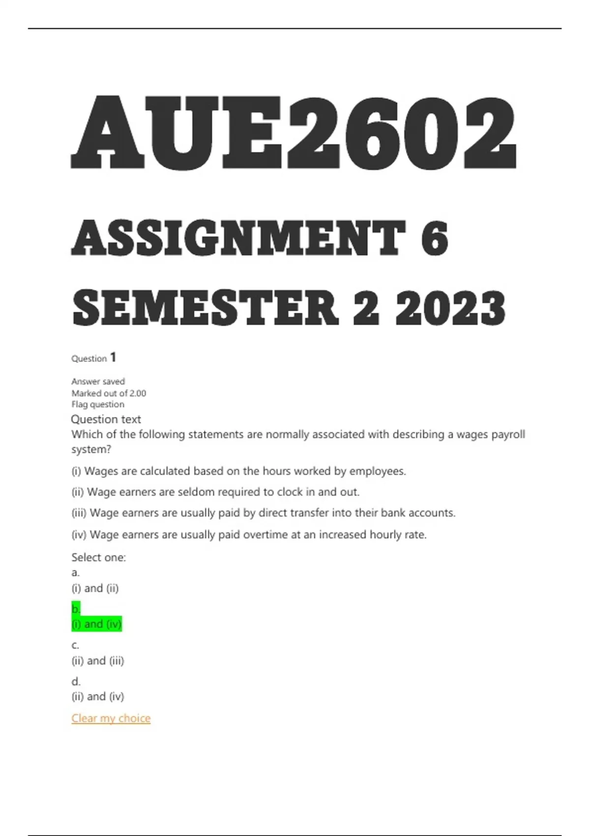 AUE2602 ASSIGNMENT 6 SEMESTER 2 2023 (different attempts- only the ...
