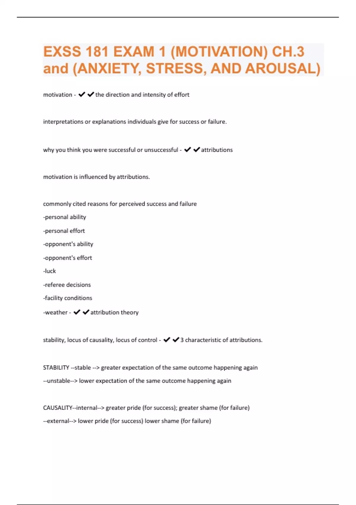 EXSS 181 EXAM 1 (MOTIVATION) CH.3 and (ANXIETY, STRESS, AND AROUSAL ...