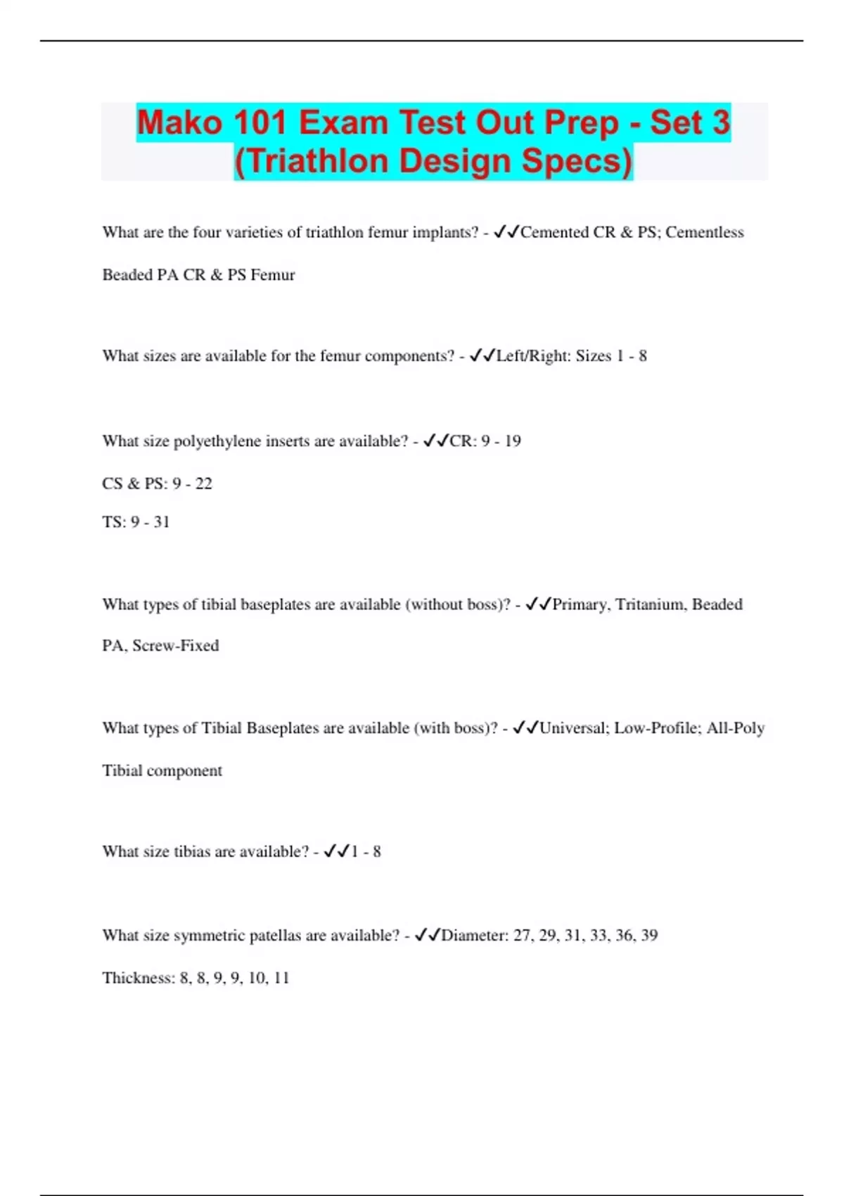 Mako 101 Exam Test Out Prep - Set 3 (Triathlon Design Specs ...