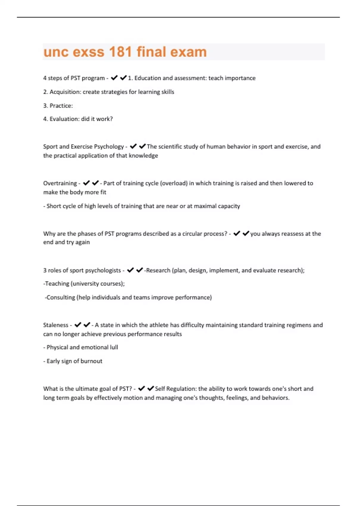 unc exss 181 final exam | 202 Questions and Answers with complete ...