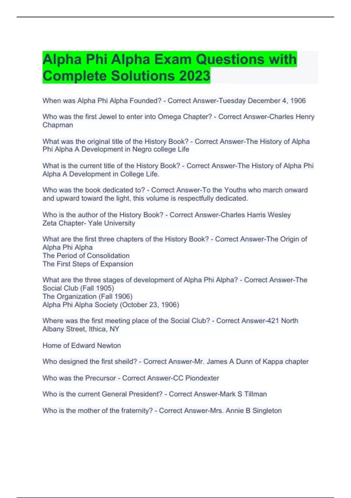 Alpha Phi Alpha Exam Questions with Complete Solutions 2023 - Alpha Phi ...