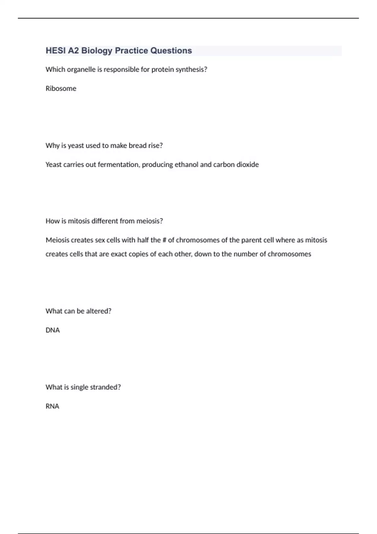 HESI A2 Biology Practice Questions with correct answers 2025 - HESI A2 ...