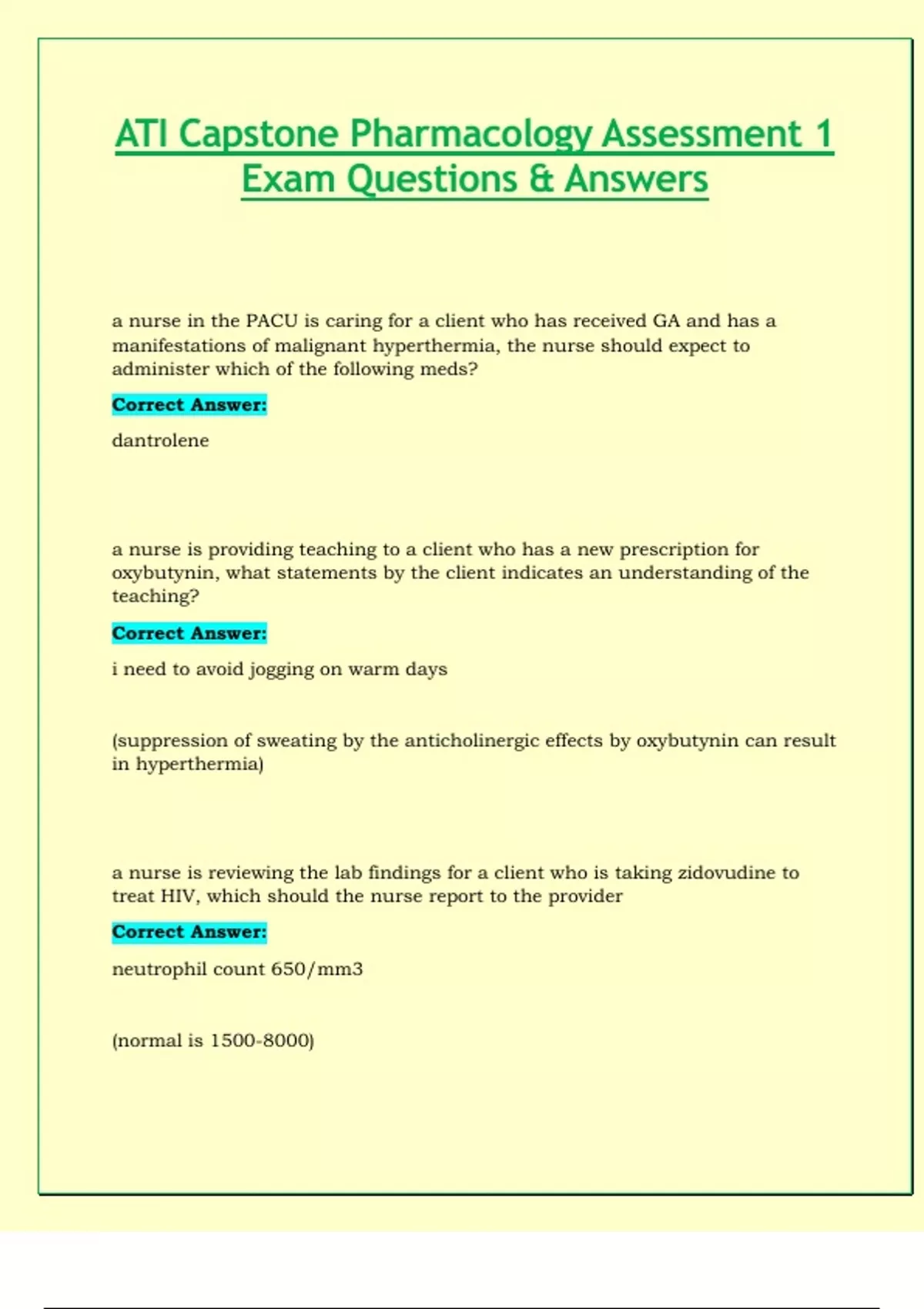 ATI Capstone Pharmacology Assessment 1 Questions & Answers 100% Pass ...