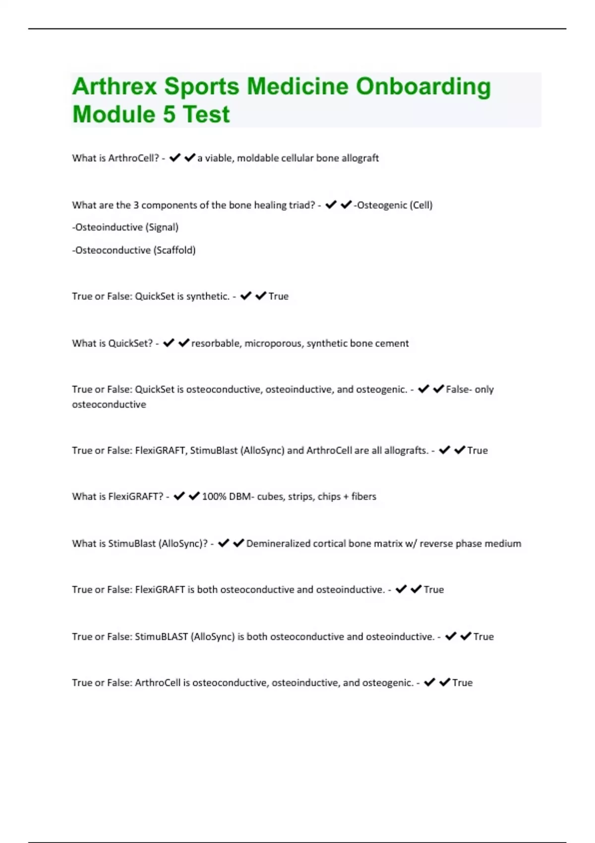 Arthrex Sports Medicine Onboarding Module 5 Test Questions With Correct ...