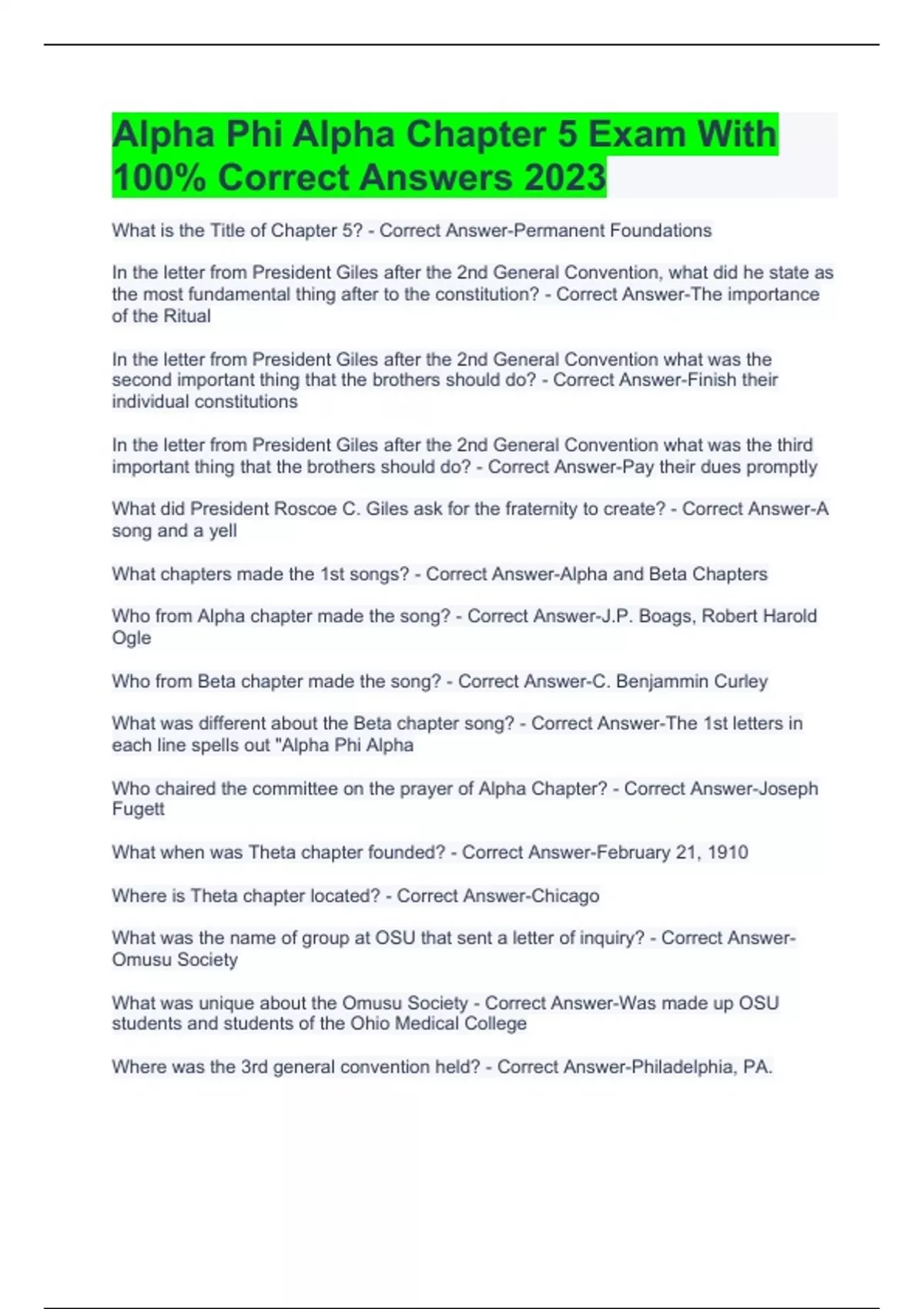 Alpha Phi Alpha Chapter 5 Exam With 100% Correct Answers 2023 - Alpha ...