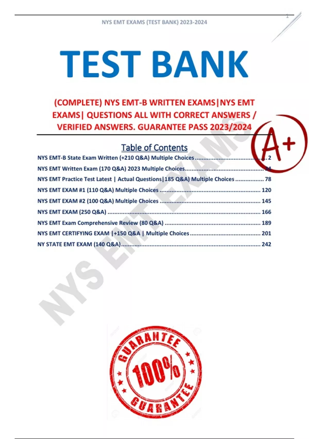(COMPLETE) NYS EMT-B WRITTEN EXAMS|NYS EMT EXAMS| QUESTIONS ALL WITH ...