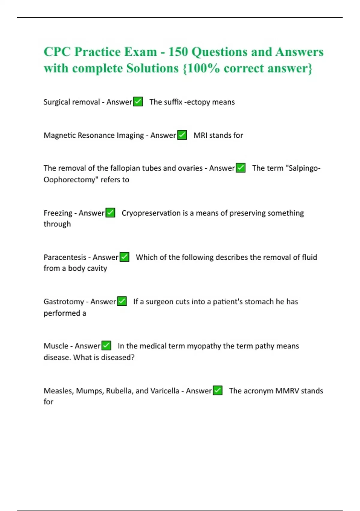 CPC Practice Exam - 150 Questions and Answers with complete Solutions ...