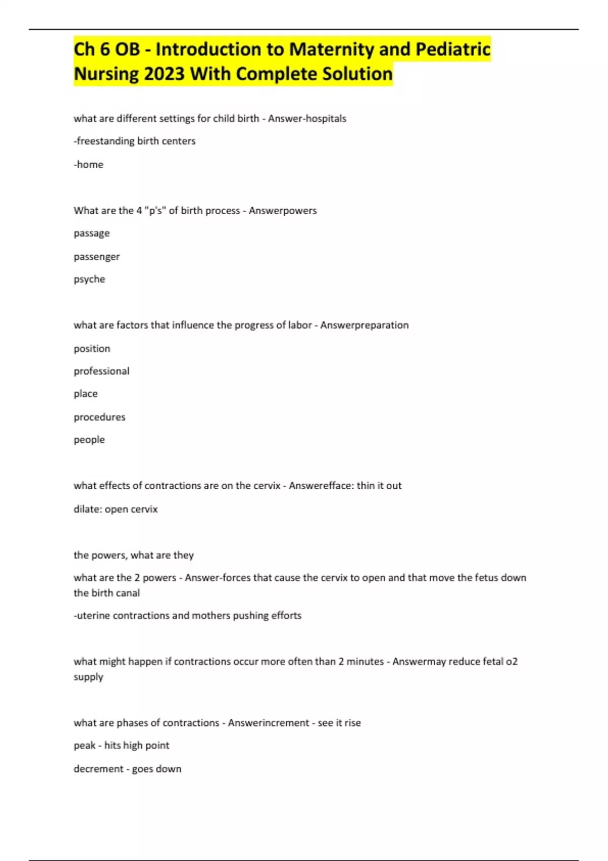 Ch 6 OB - Introduction to Maternity and Pediatric Nursing 2023 With ...