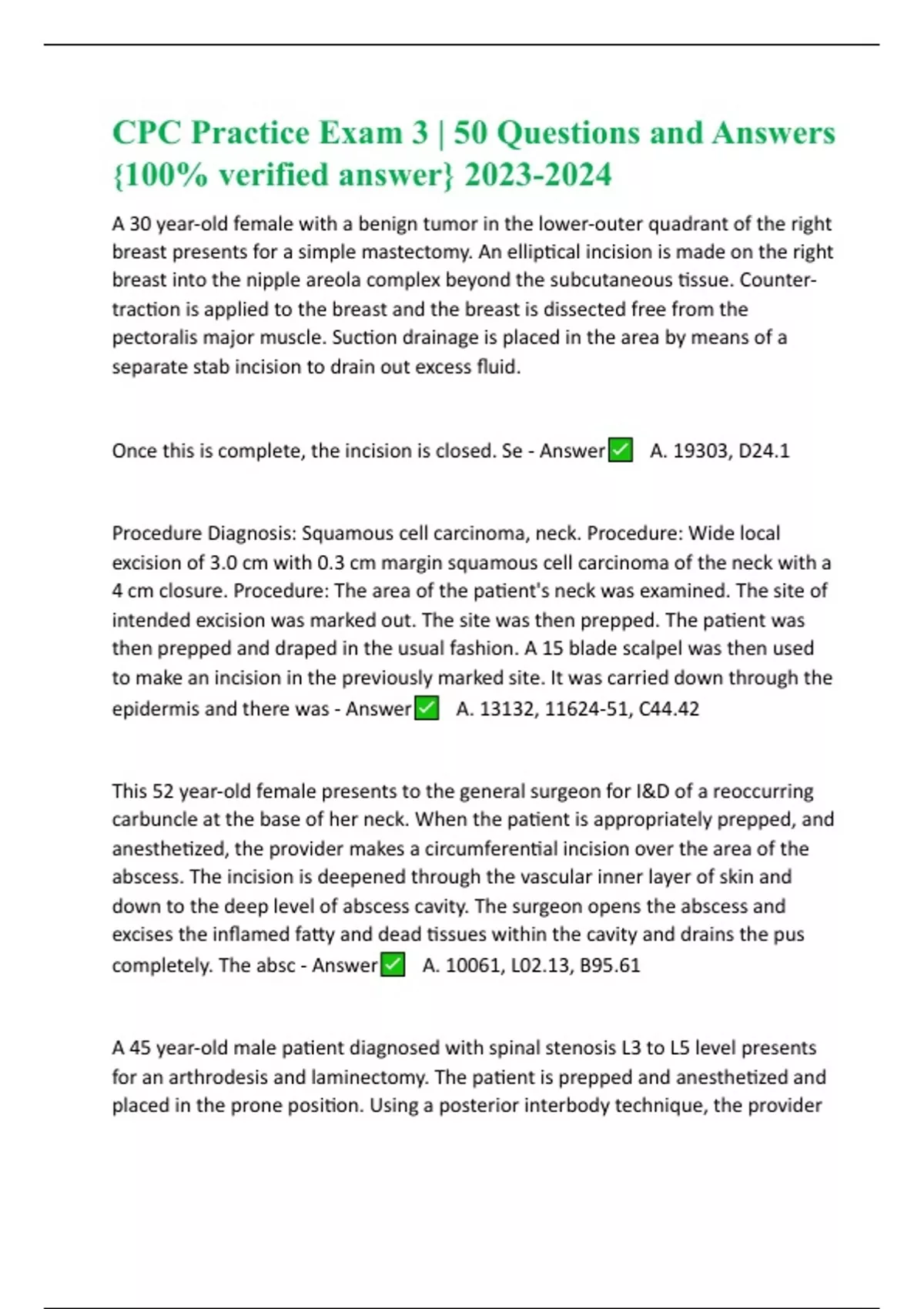 CPC Practice Exam 3 | 50 Questions and Answers {100% verified answer ...