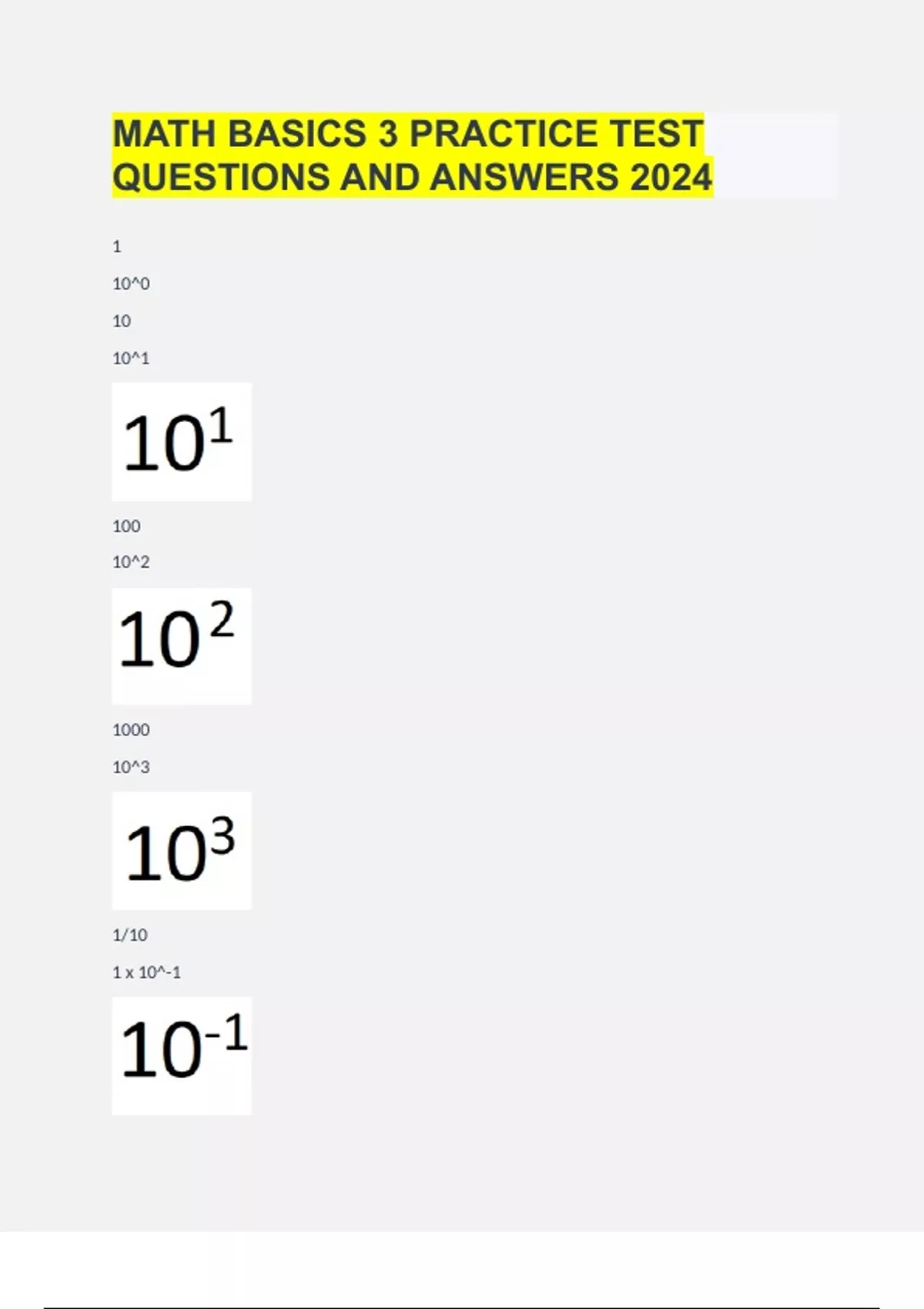 MATH BASICS 3 PRACTICE TEST QUESTIONS AND ANSWERS 2024 - BASIC MATH ...