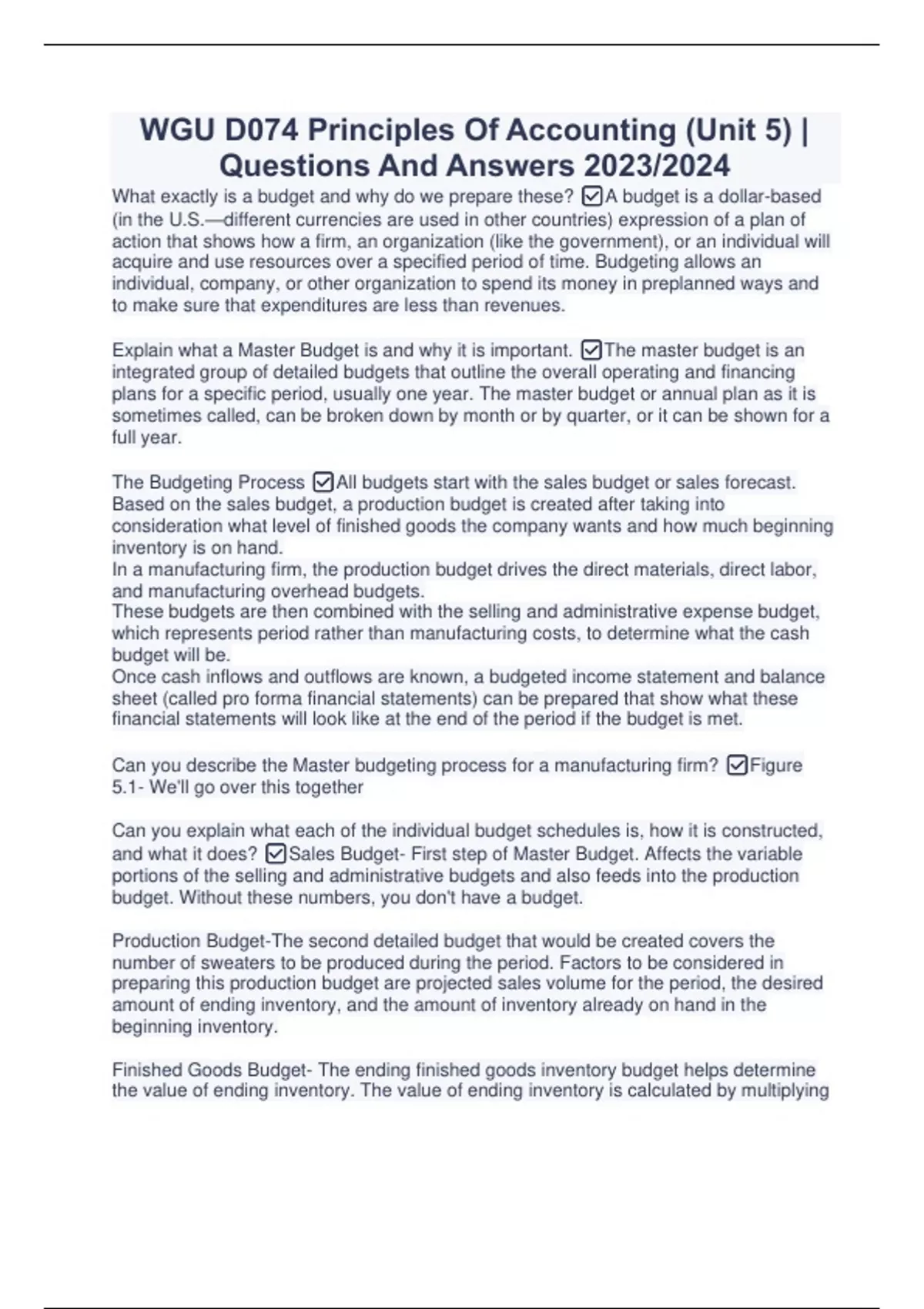 WGU D074 Principles Of Accounting (Unit 5) | Questions And Answers 2023 ...