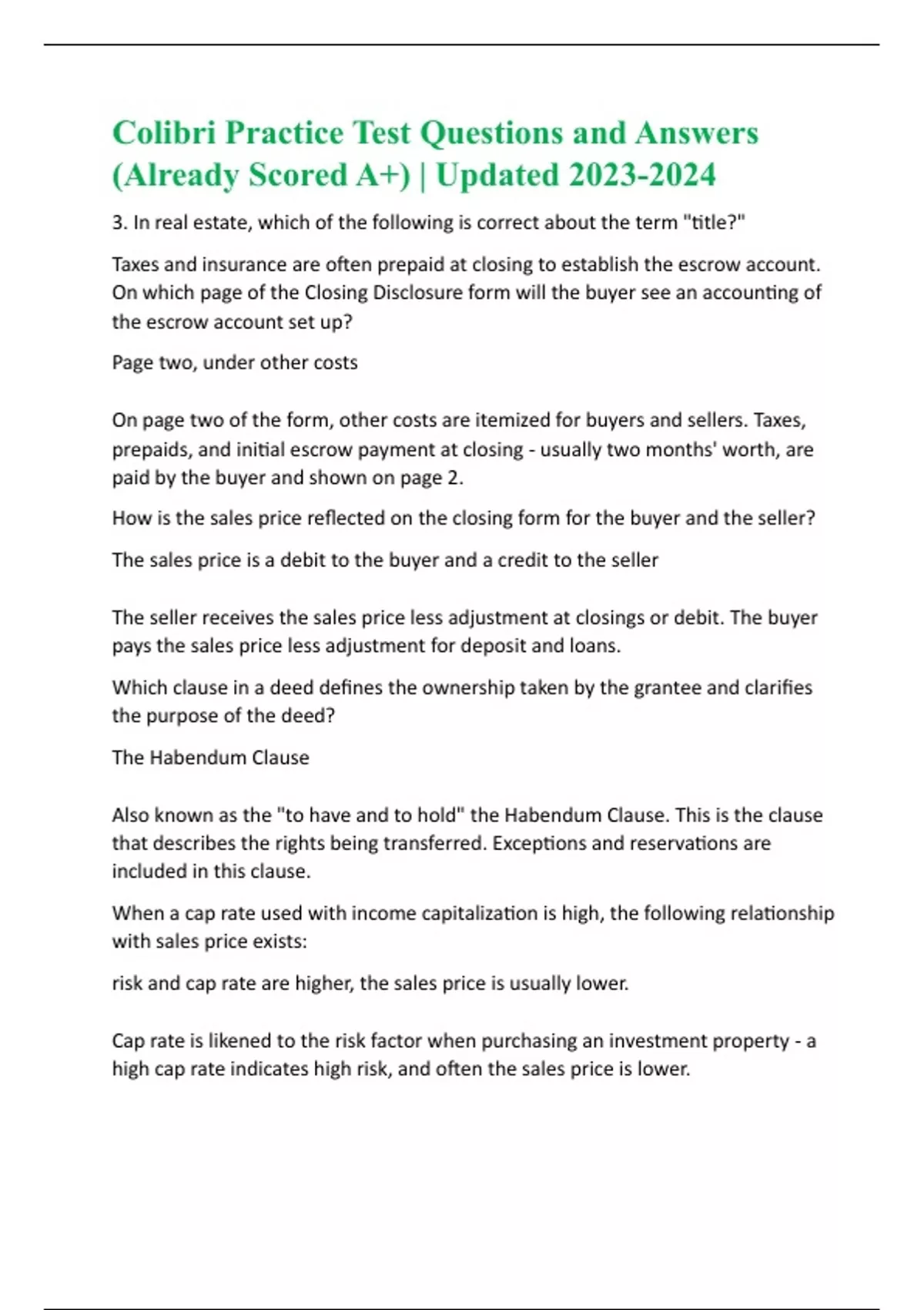 Colibri Practice Test Questions and Answers (Already Scored A+ ...