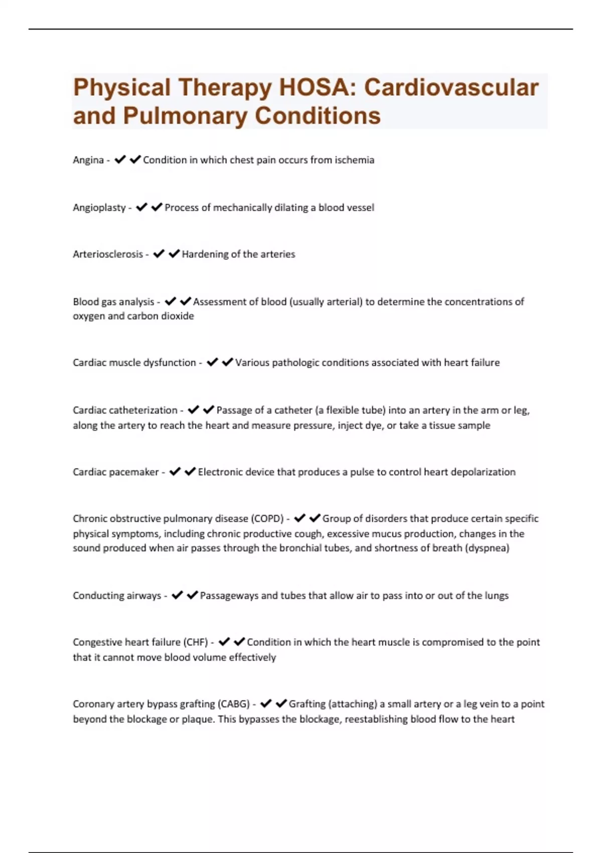 Physical Therapy HOSA: Cardiovascular and Pulmonary Conditions ...