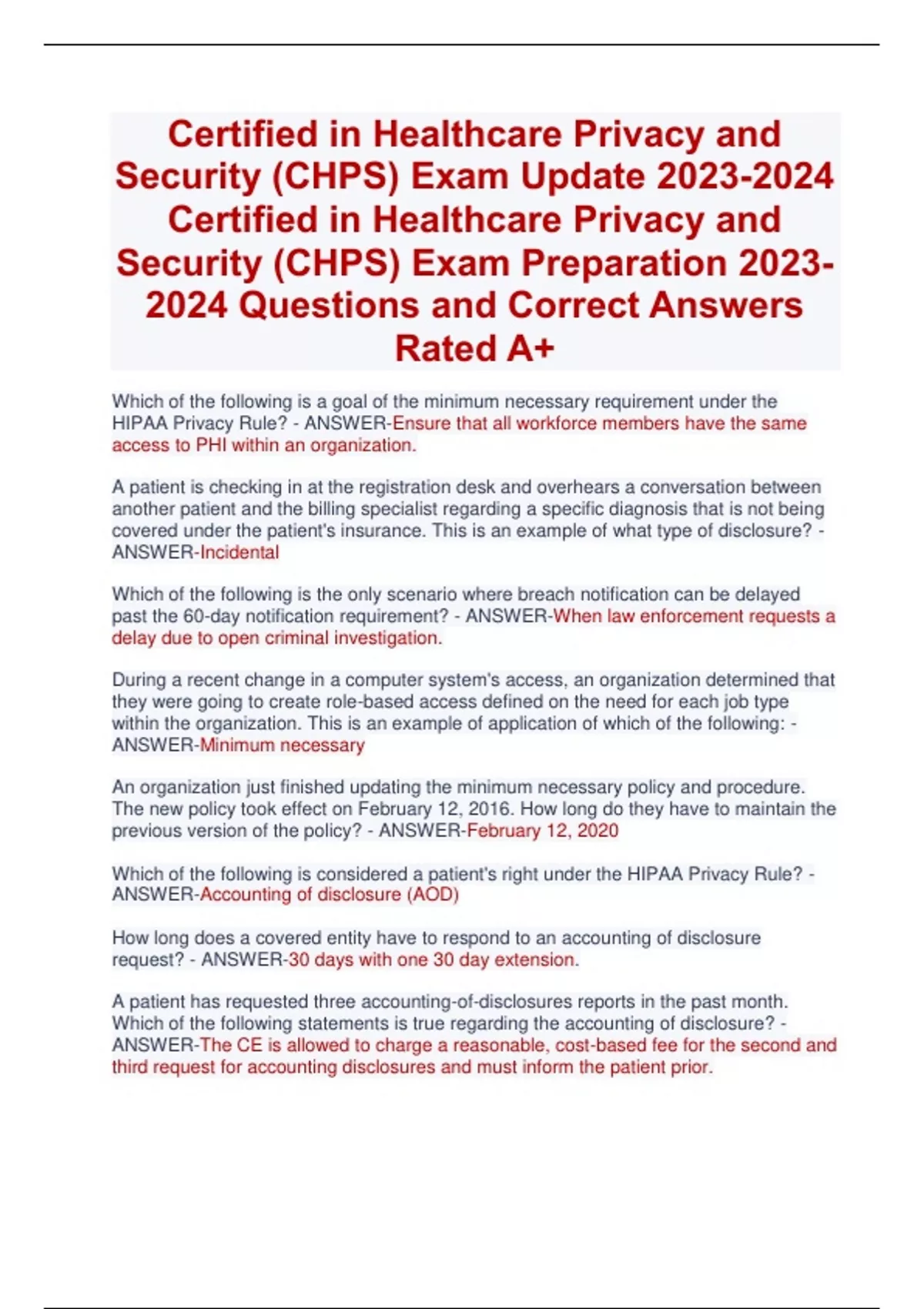 Certified in Healthcare Privacy and Security (CHPS) Exam Update ...