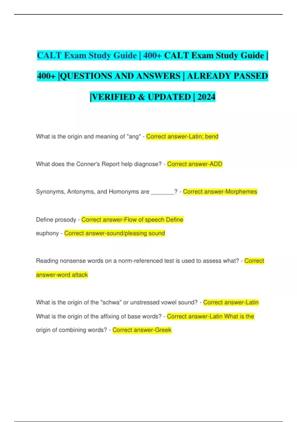 CALT Exam Study Guide | 400+ CALT Exam Study Guide | 400+ |QUESTIONS ...