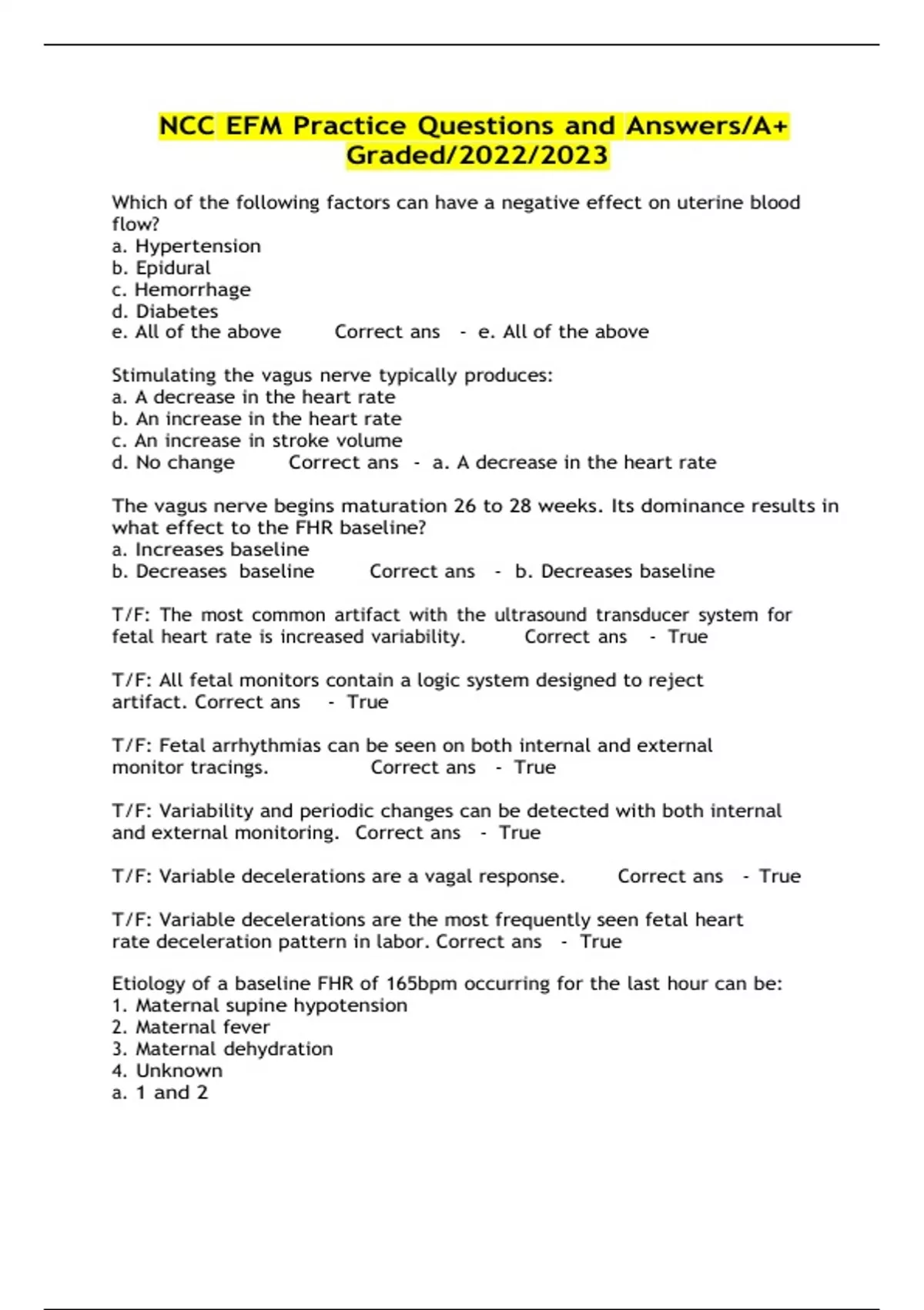 NCC EFM Practice Questions and Answers/A+ Graded/2022/2023 - NCC EFM ...