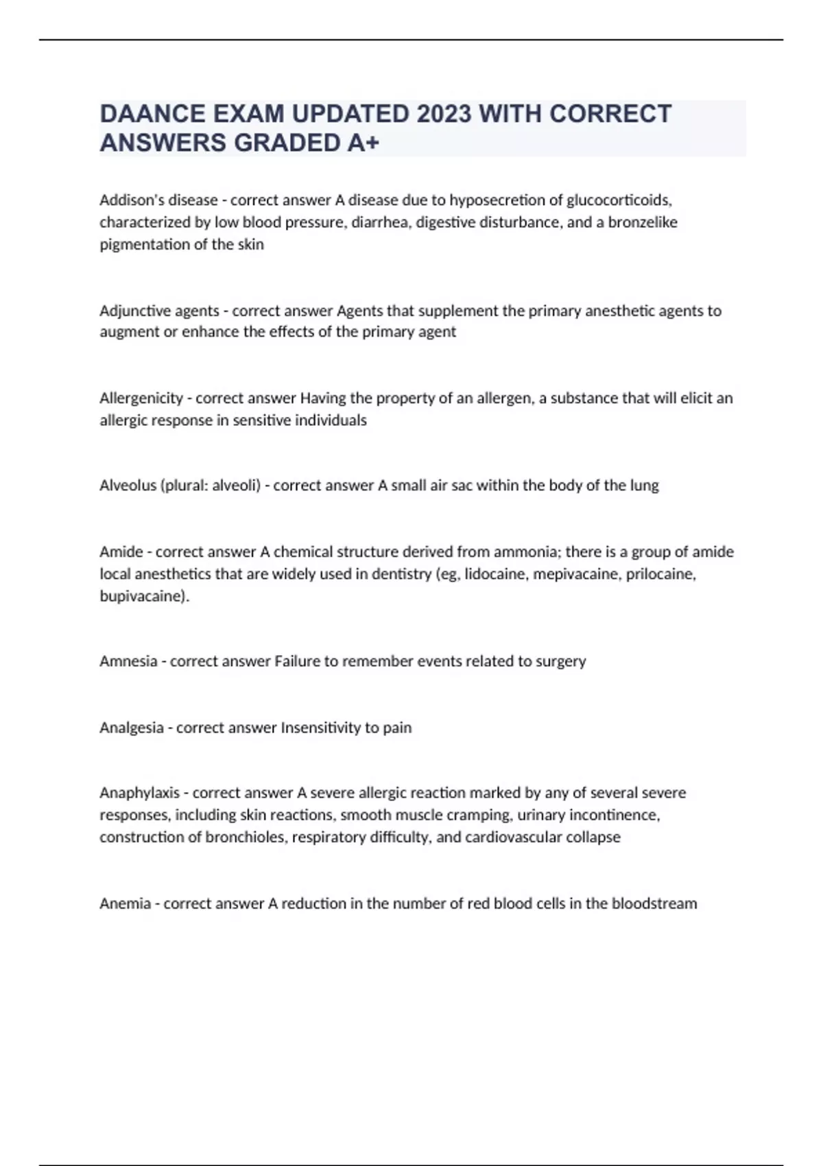 DAANCE EXAM UPDATED 2023 WITH CORRECT ANSWERS GRADED A+ - DAANCE ...