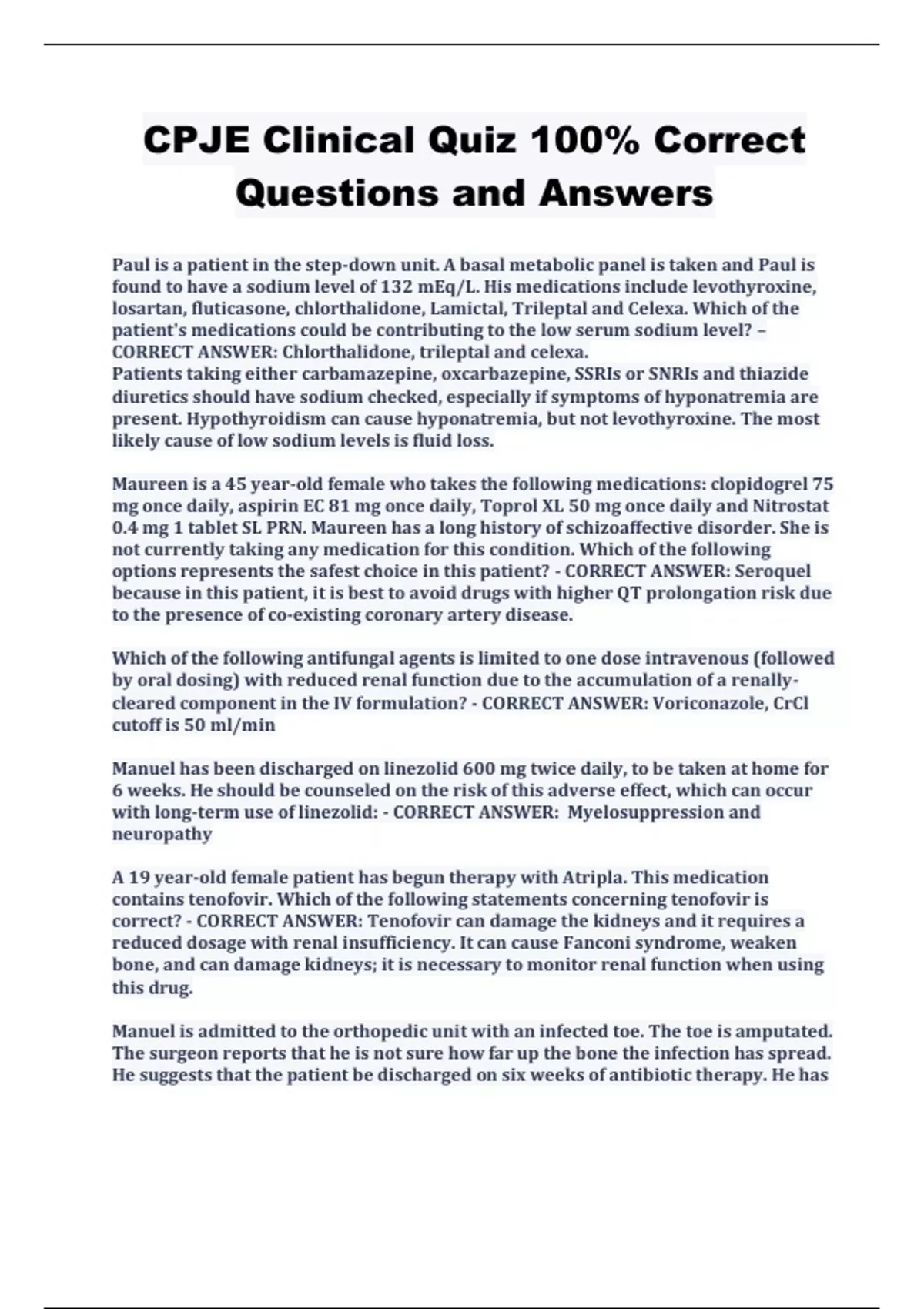 CPJE Clinical Quiz 100% Correct Questions and Answers - CPJE Clinical ...