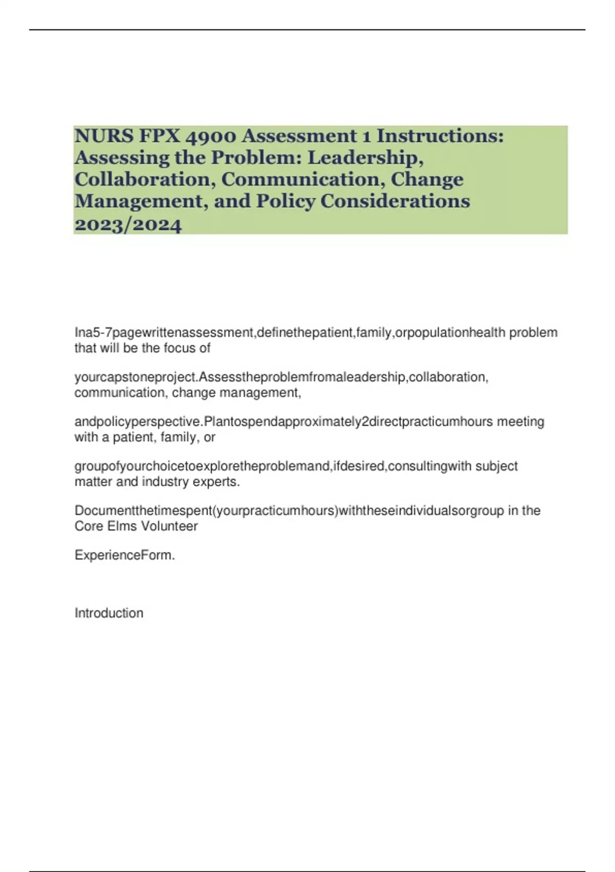 NURS FPX 4900 Assessment 1 Instructions: Assessing the Problem ...