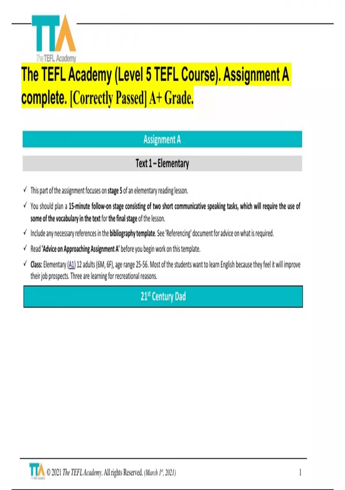 The TEFL Academy (Level 5 TEFL Course). Assignment A complete ...