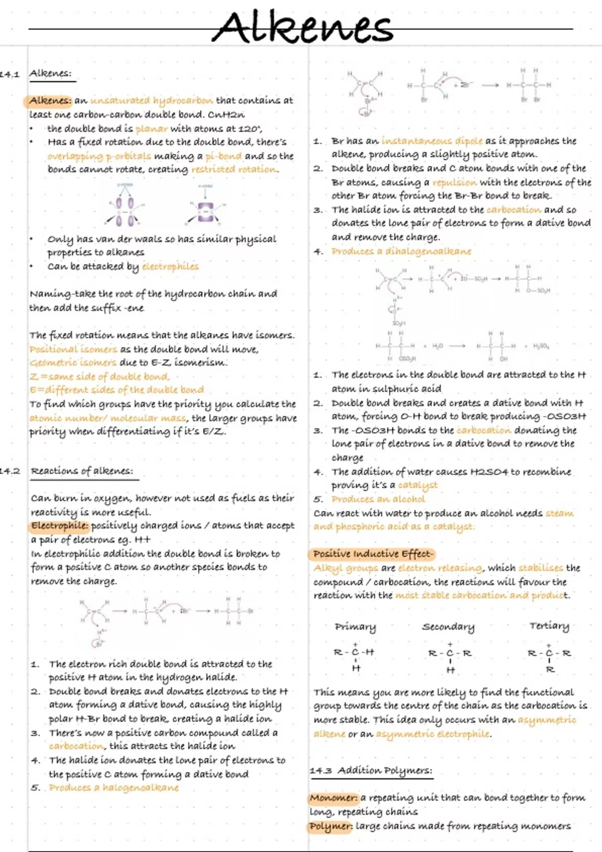 Summary AQA Chemistry A-Level - Alkenes - Stuvia UK