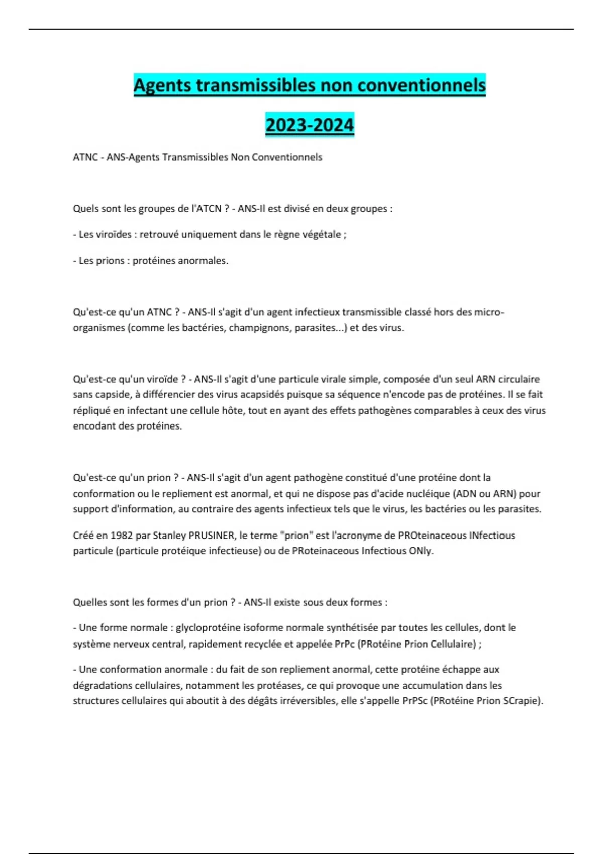 Agents transmissibles non conventionnels - Agents transmissibles non ...