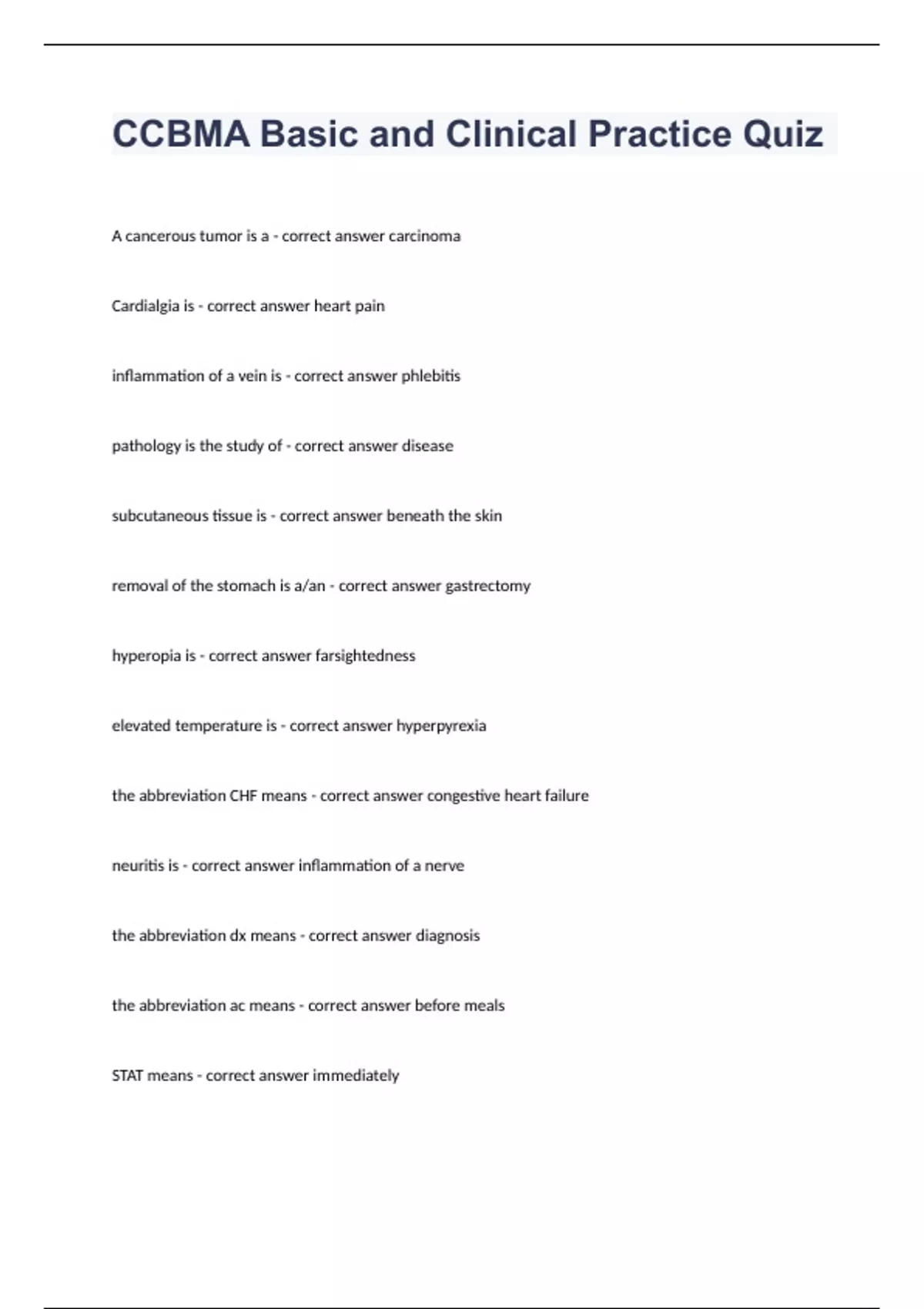 CCBMA Basic and Clinical Practice Quiz fully solved 2023/2024 - CCBMA ...