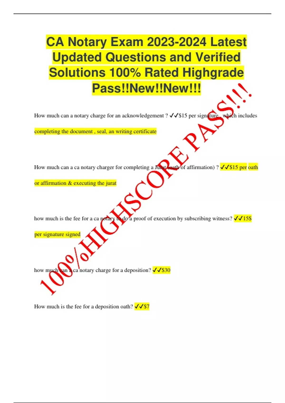 CA Notary Exam Latest Updated Questions and Verified Solutions 100% ...