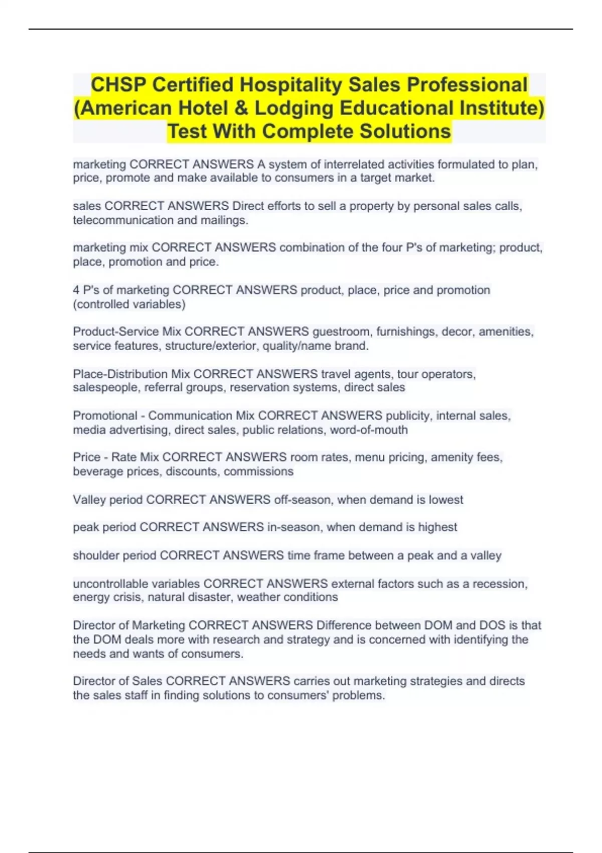 CHSP Certified Hospitality Sales Professional (American Hotel & Lodging ...