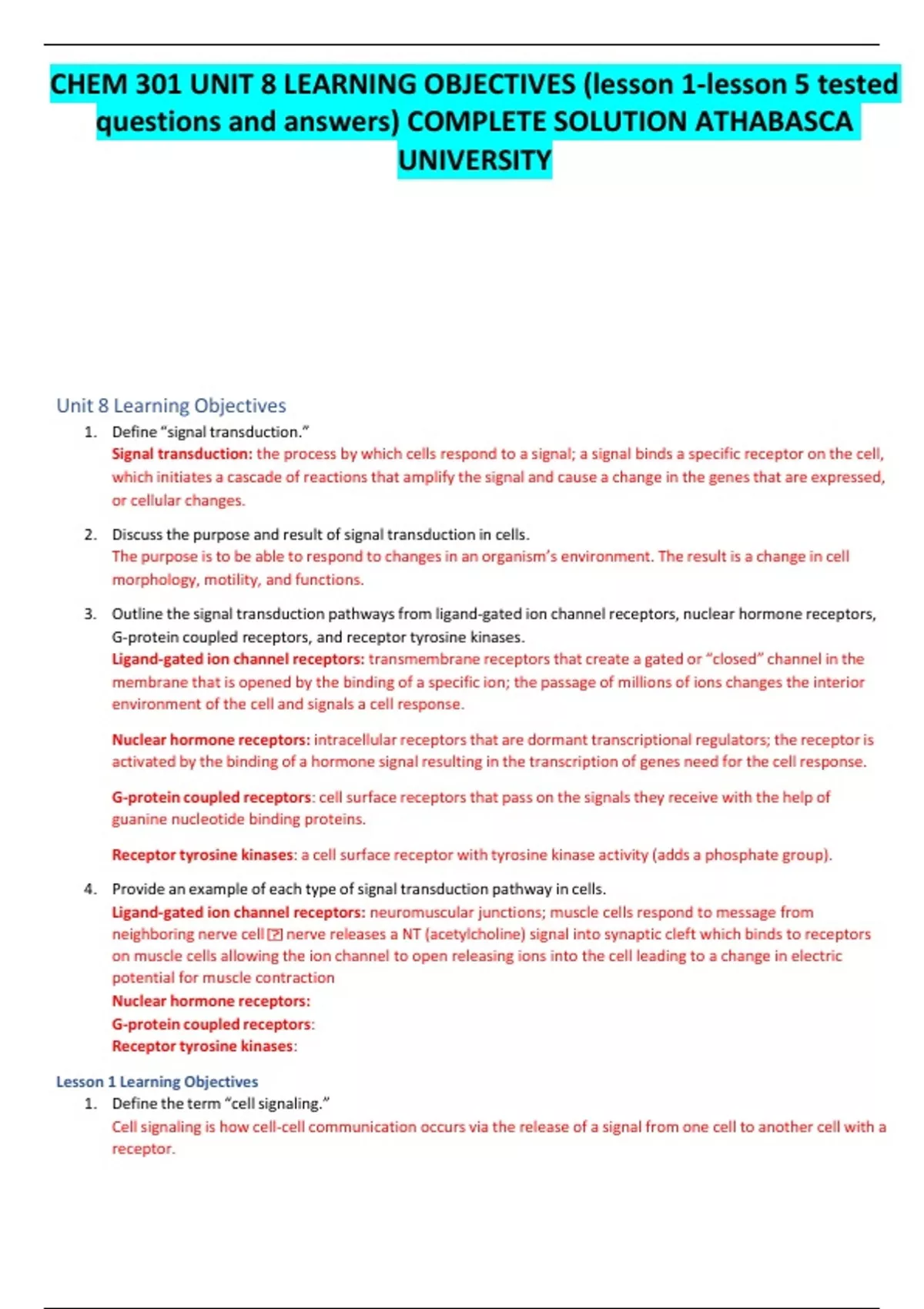 CHEM 301 UNIT 8 LEARNING OBJECTIVES (lesson 1-lesson 5 tested questions ...