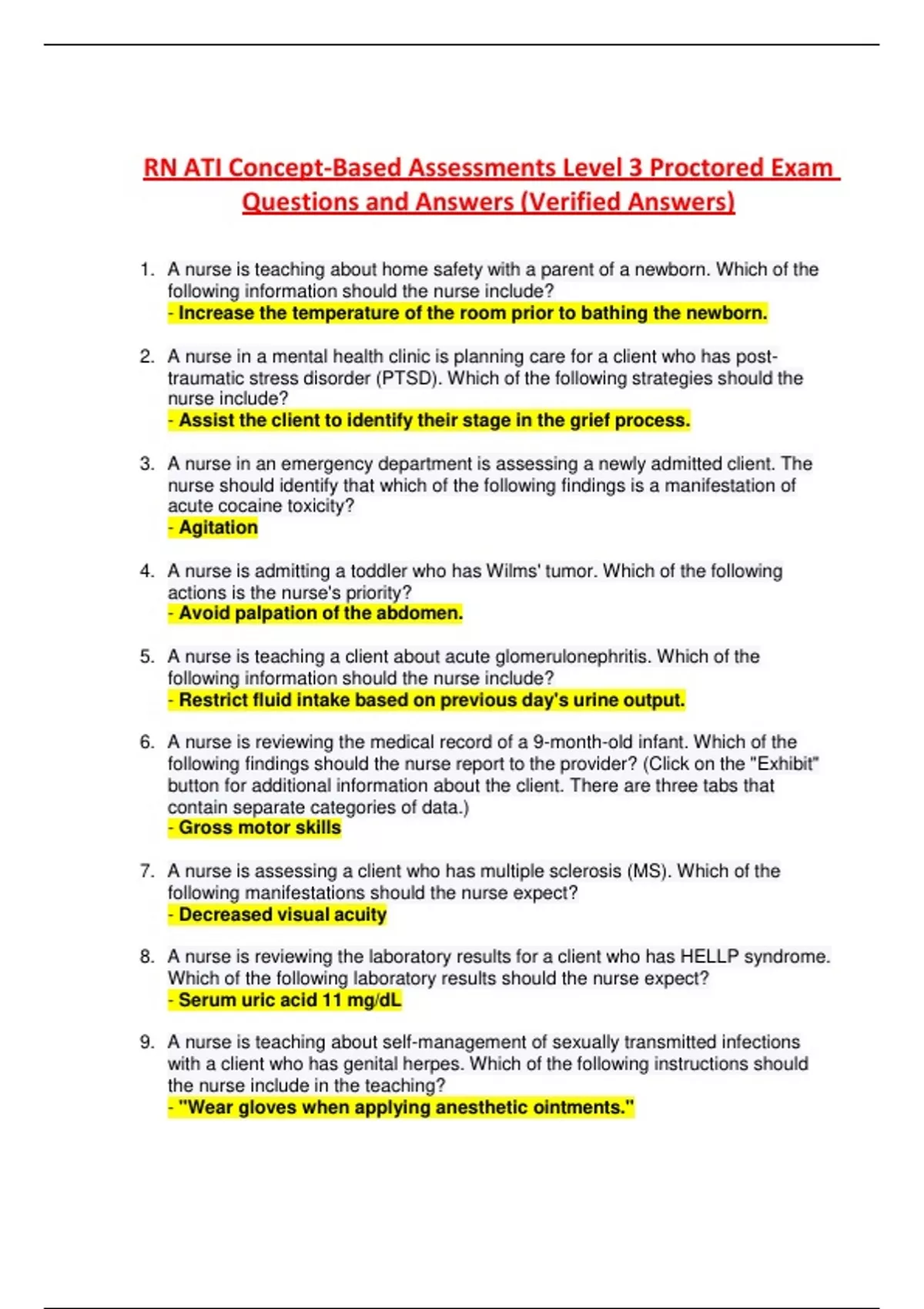 RN ATI Concept-Based Assessments Level 3 Proctored Exam Questions and ...