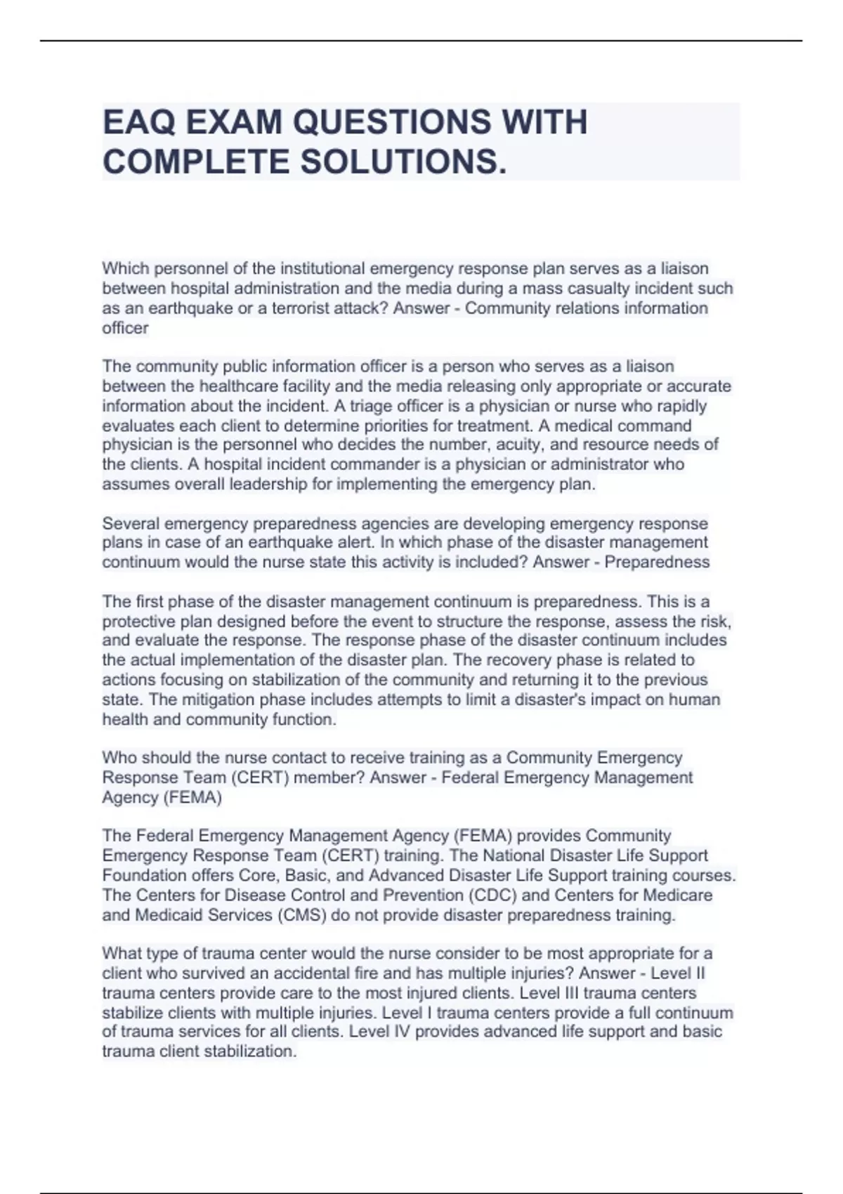 EAQ EXAM QUESTIONS WITH COMPLETE SOLUTIONS. - EAQ - Stuvia US