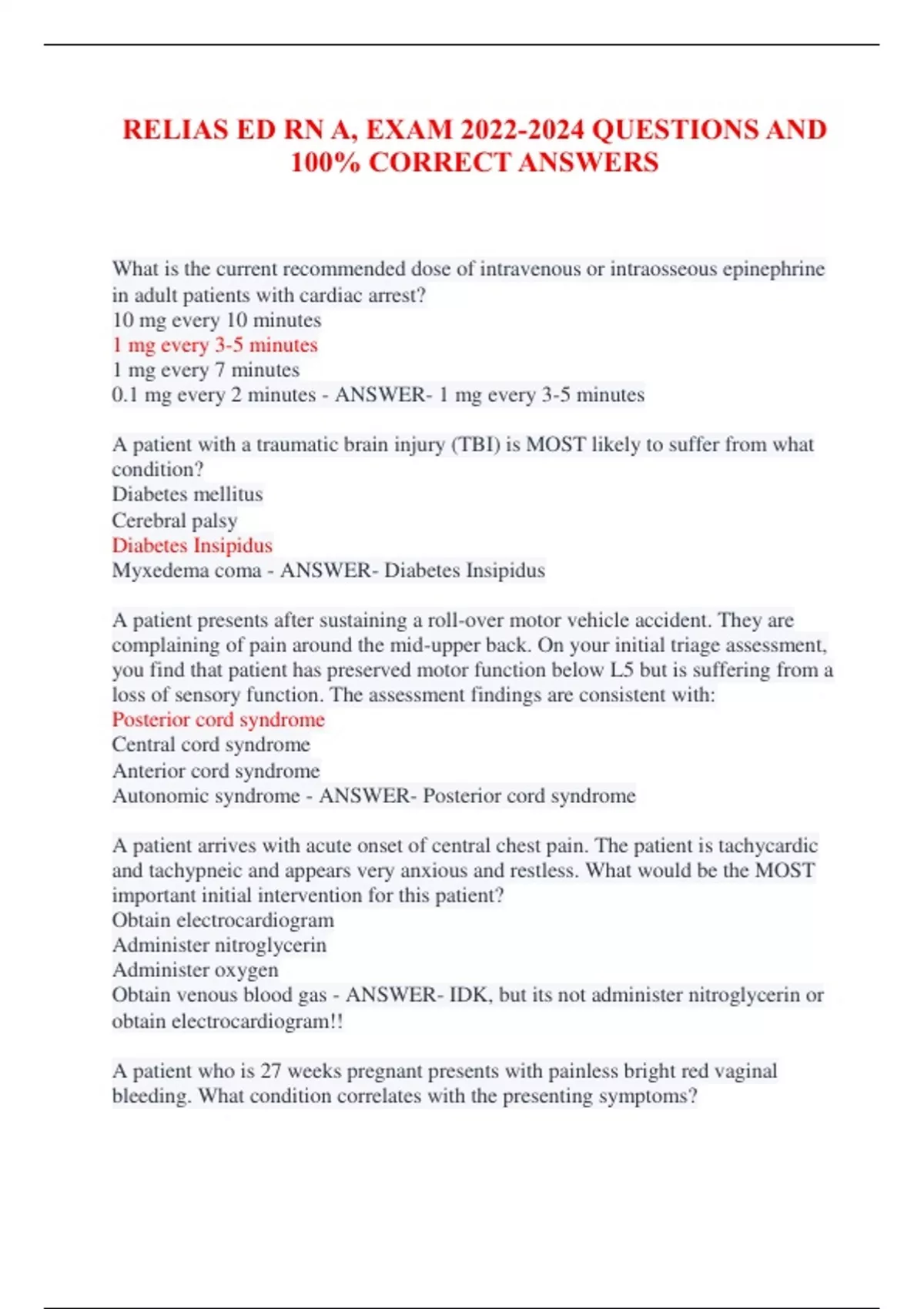RELIAS ED RN A, EXAM QUESTIONS AND 100% CORRECT ANSWERS - RELIAS ED RN ...