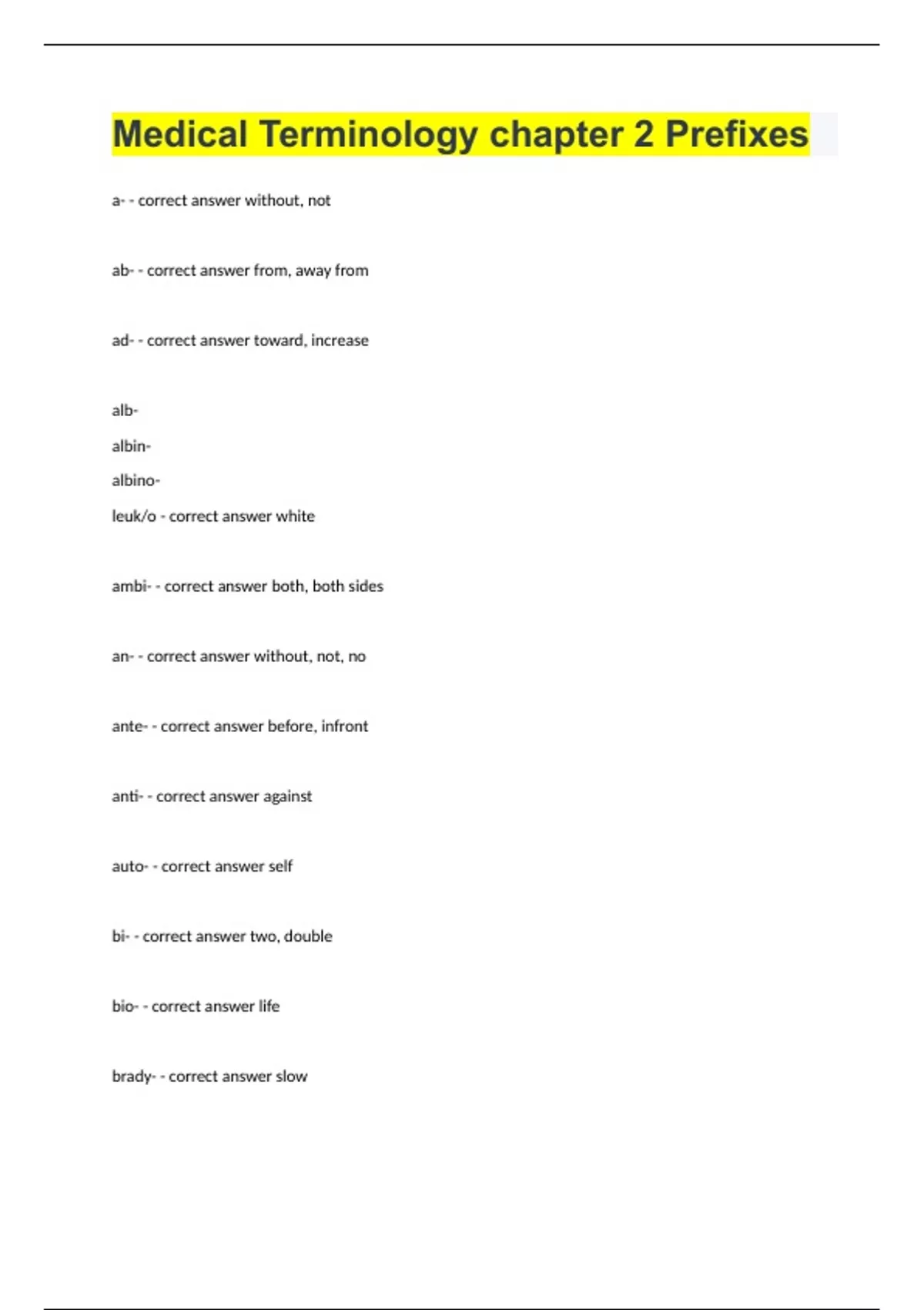 Medical Terminology chapter 2 Prefixes - Medical Terminology Chapter 2 ...